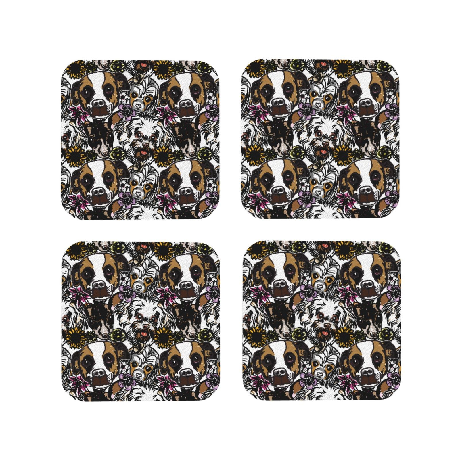 Matuu Cute Dogs Puppy2 for Cup Coasters Set of 4 Leather Coasters Desk ...