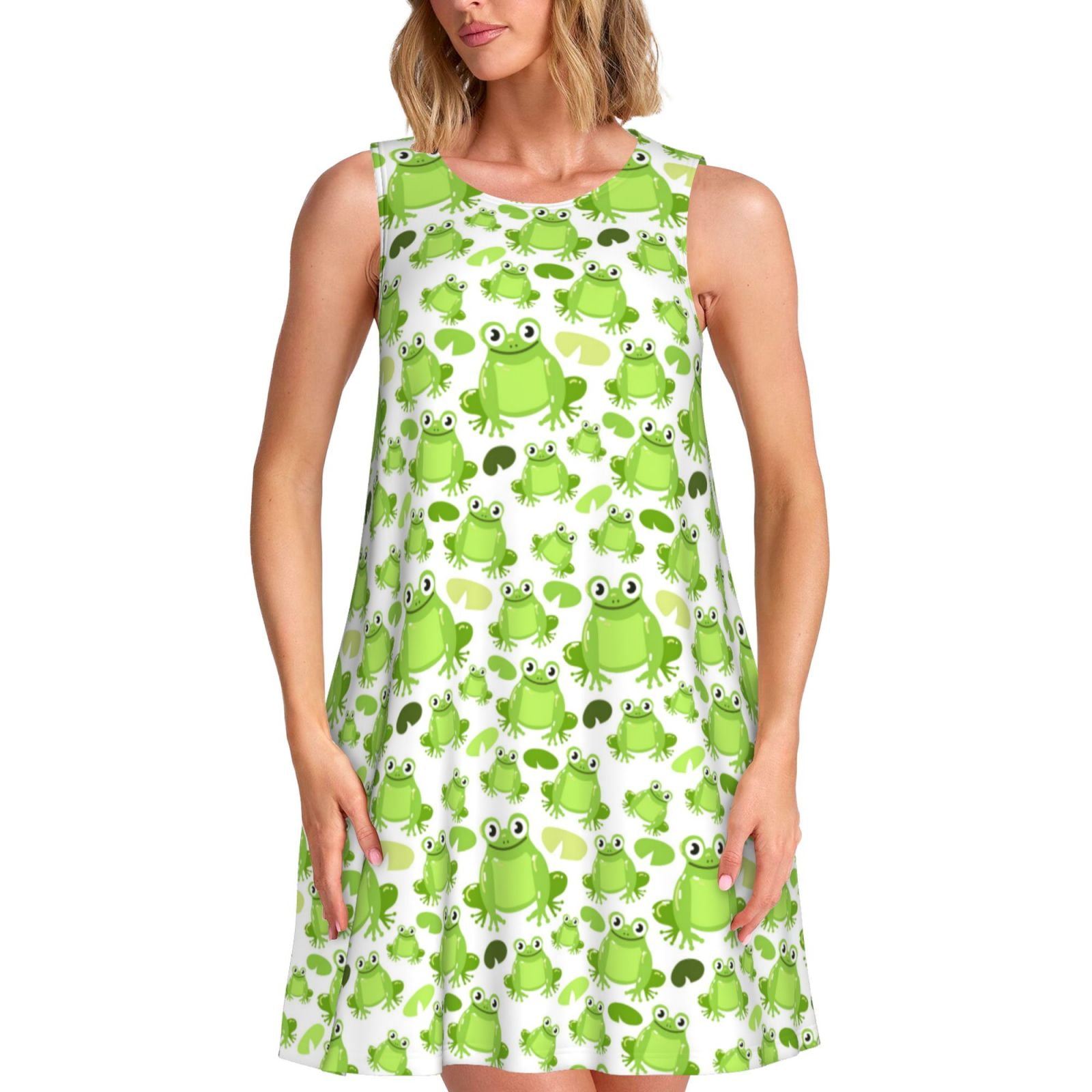 Matuu Cute Frogs for Summer Sleeveless Dress for Women with Pockets ...