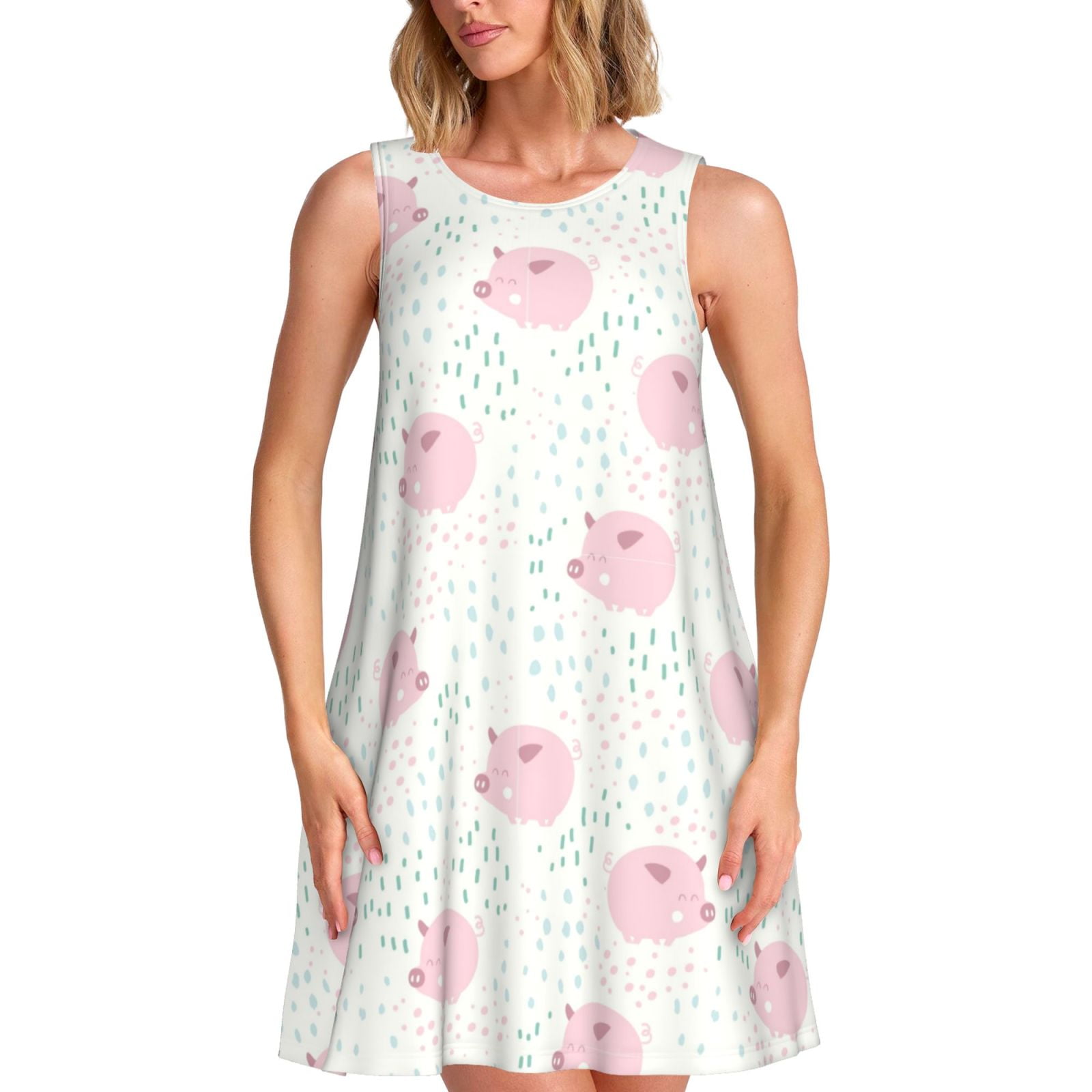 Matuu Cute Pigs for Summer Sleeveless Dress for Women with Pockets ...