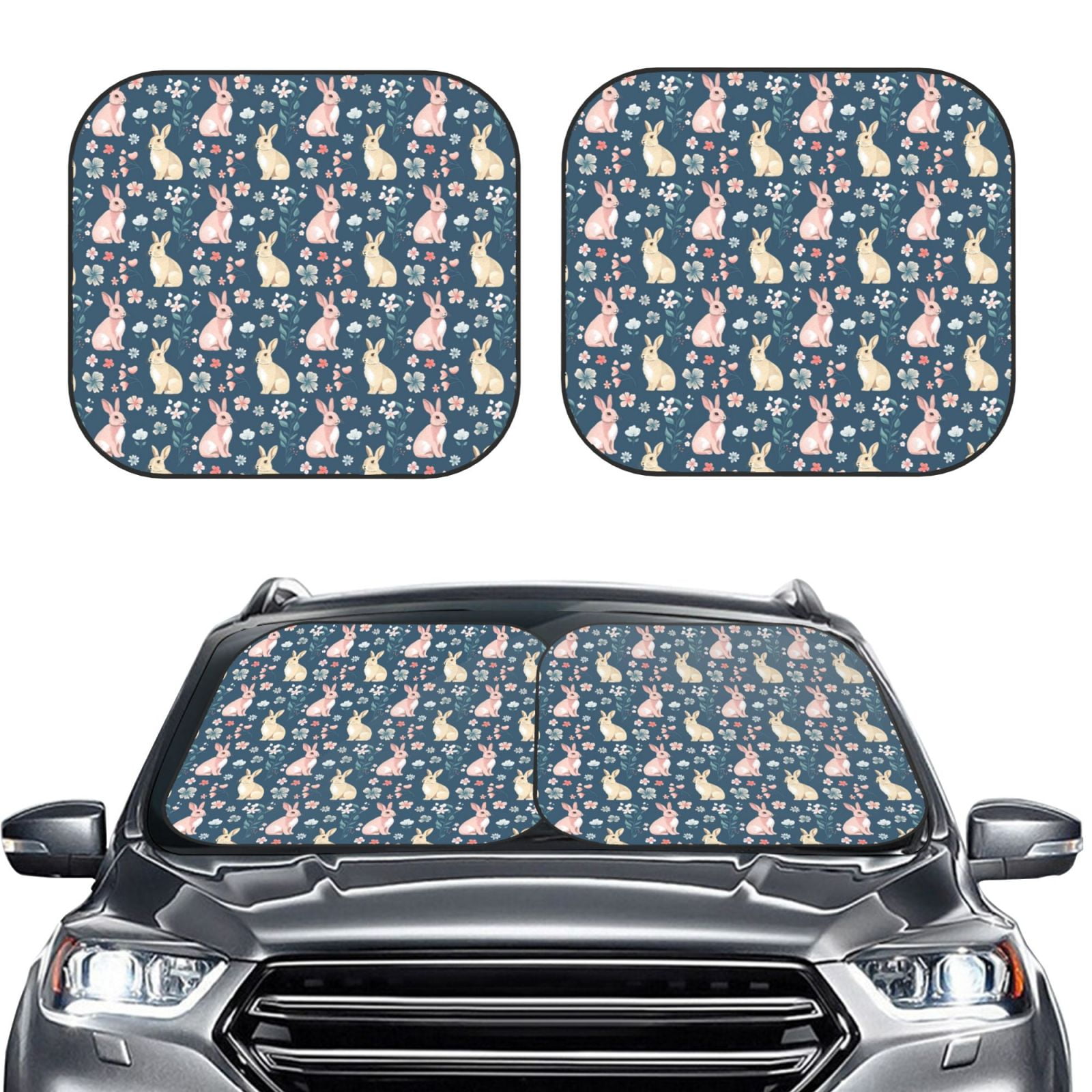 Matuu Cute Rabbit Floral Print 2 Piece Car Windshield Sun Shade ...