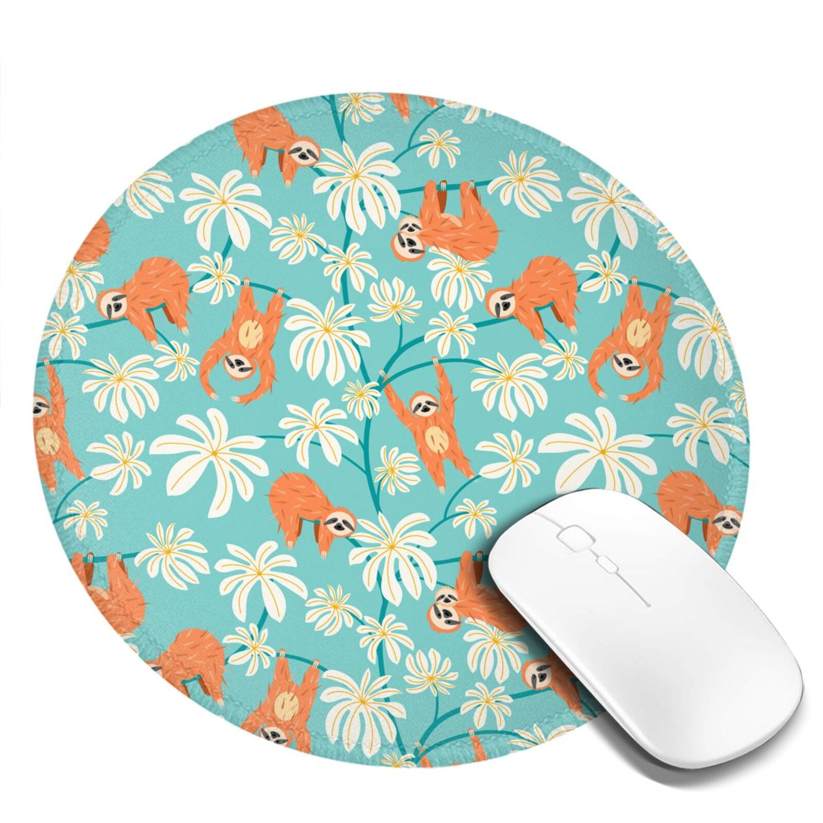 Matuu Cute Sloth on Floral Tree Printed Round Mouse Pad, Non-Slip ...