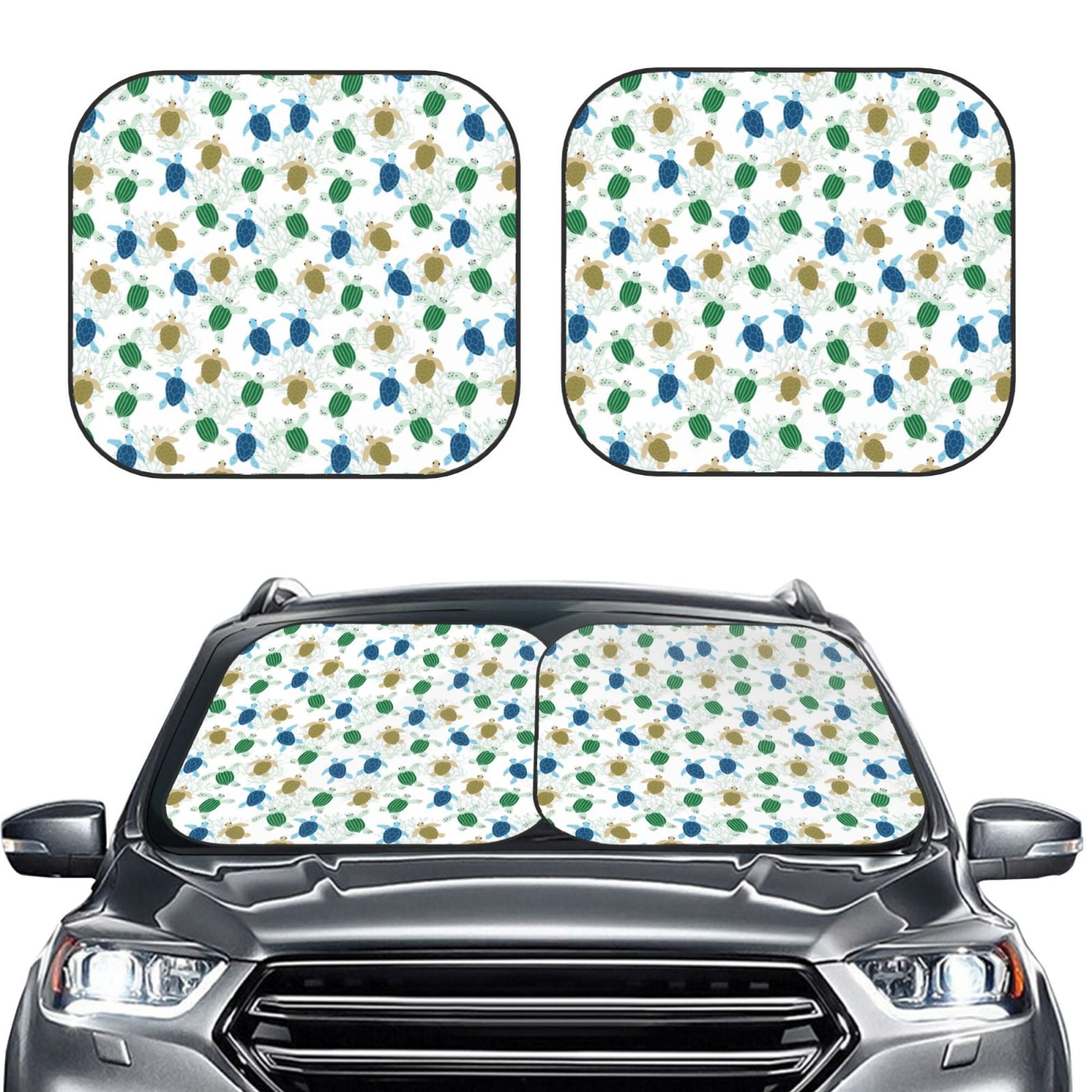 Matuu Cute Turtle Print 2 Piece Car Windshield Sun Shade Foldable ...