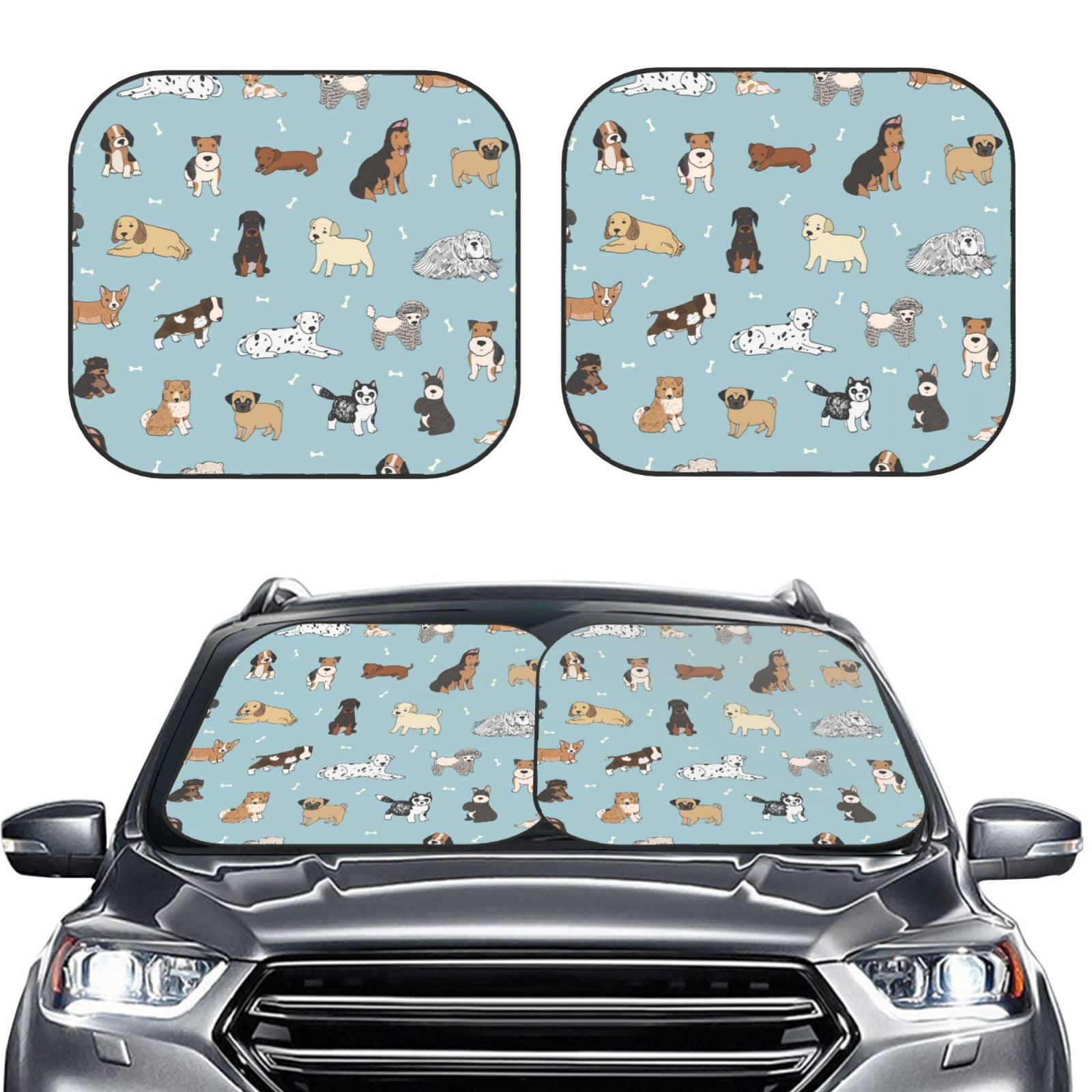 Matuu Dog Pets 2 Piece Car Windshield Sun Shade Foldable | Front ...