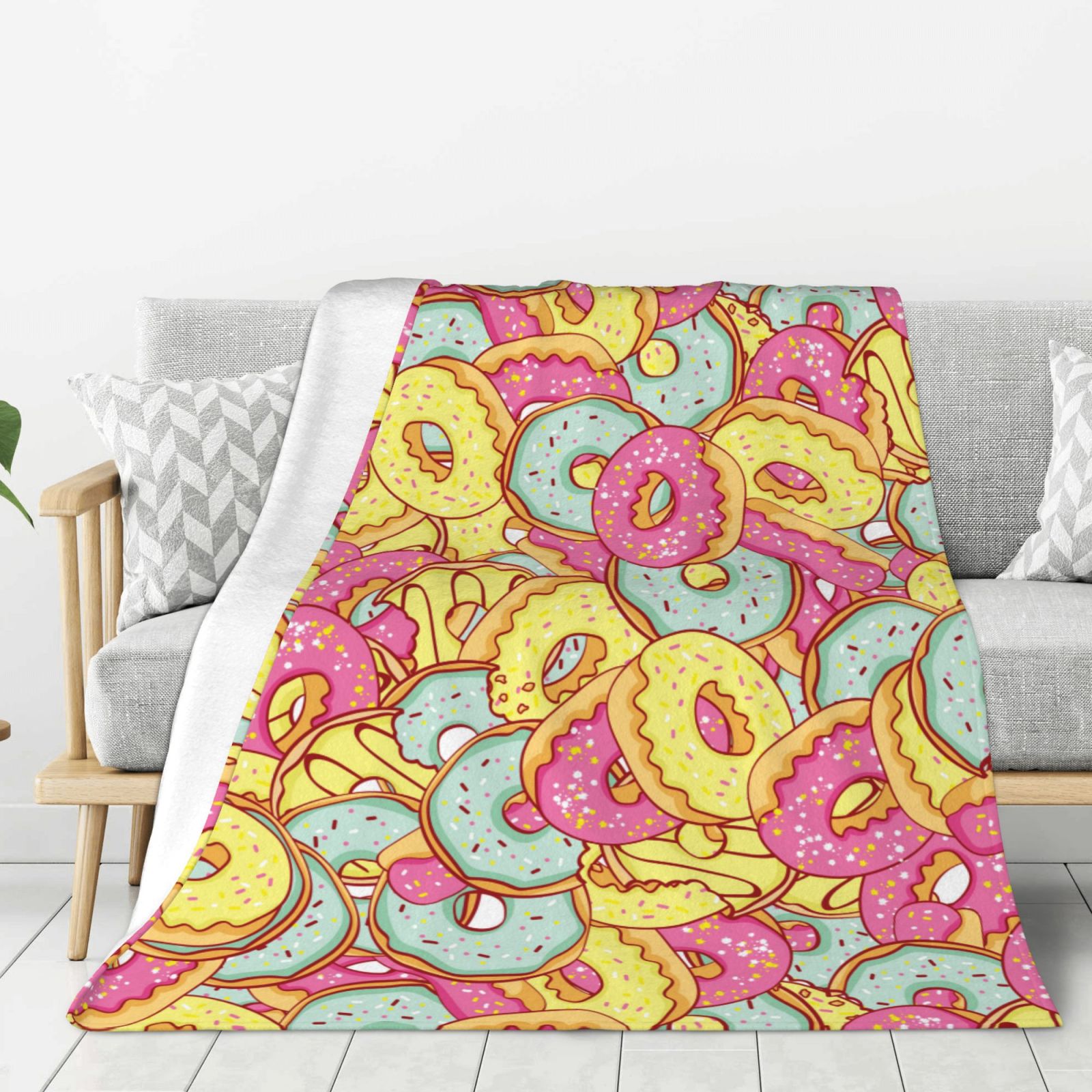 Matuu Donut and Blue for Premium Flannel Blanket, Ultra-Soft, Warm, and ...