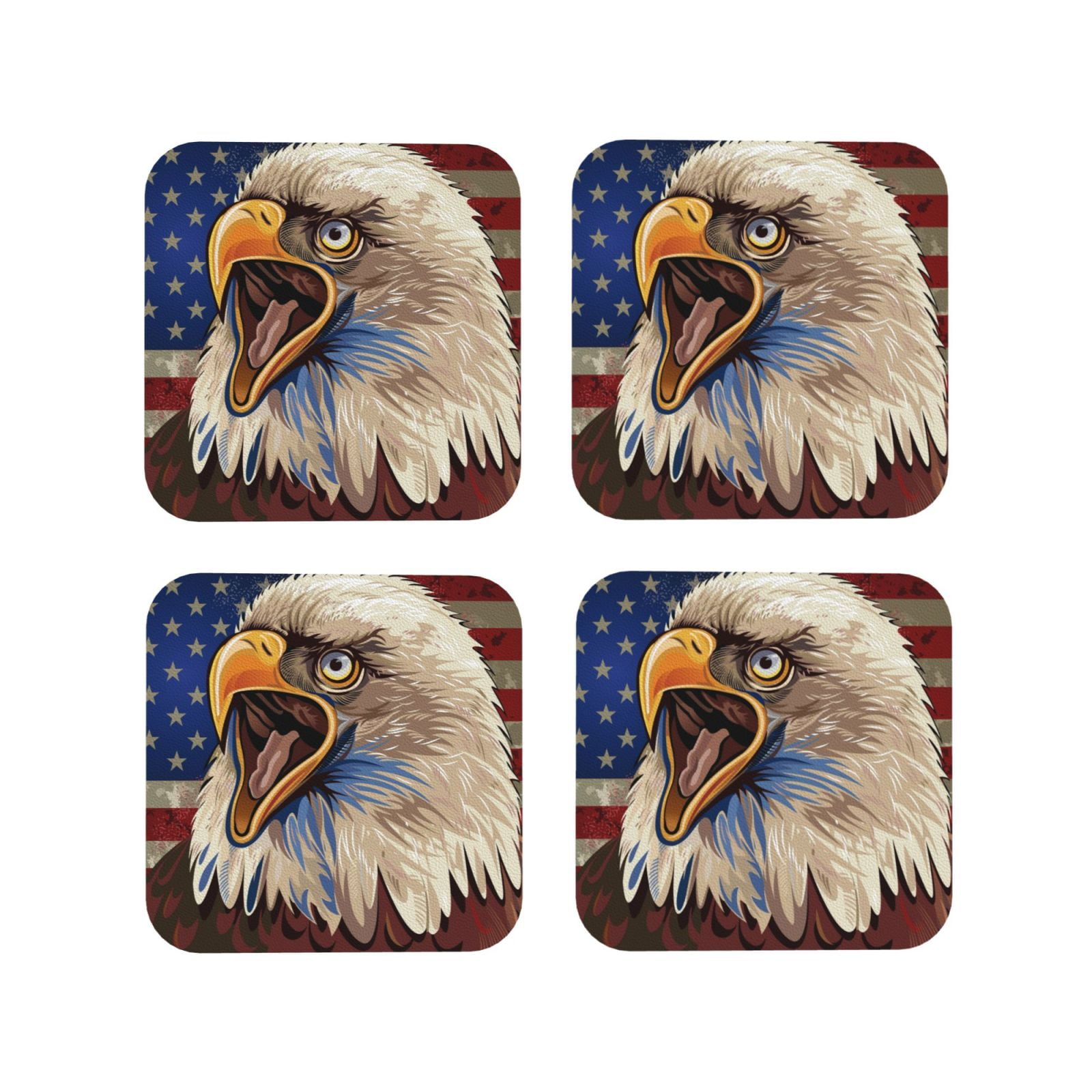 Matuu Eagle With USA Flags for Cup Coasters Set of 4 Leather Coasters ...