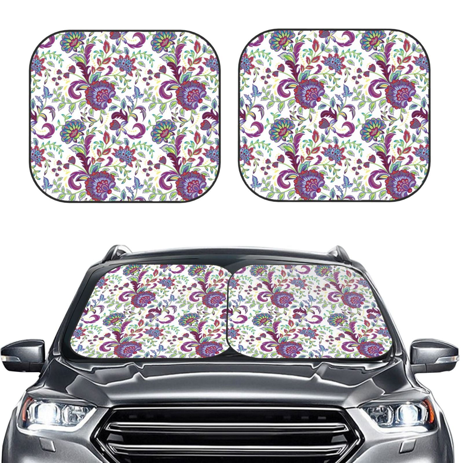 Matuu Fairy Flower Print 2 Piece Car Windshield Sun Shade Foldable ...