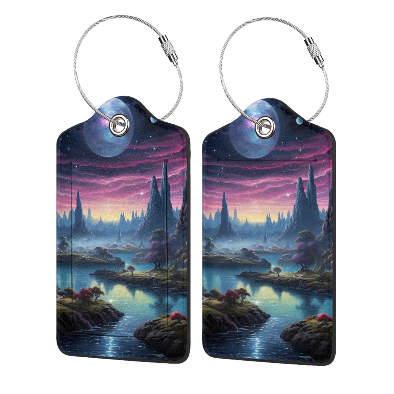 Matuu Fantasy Landscape Starry Night for Leather Luggage Tag Privacy ...