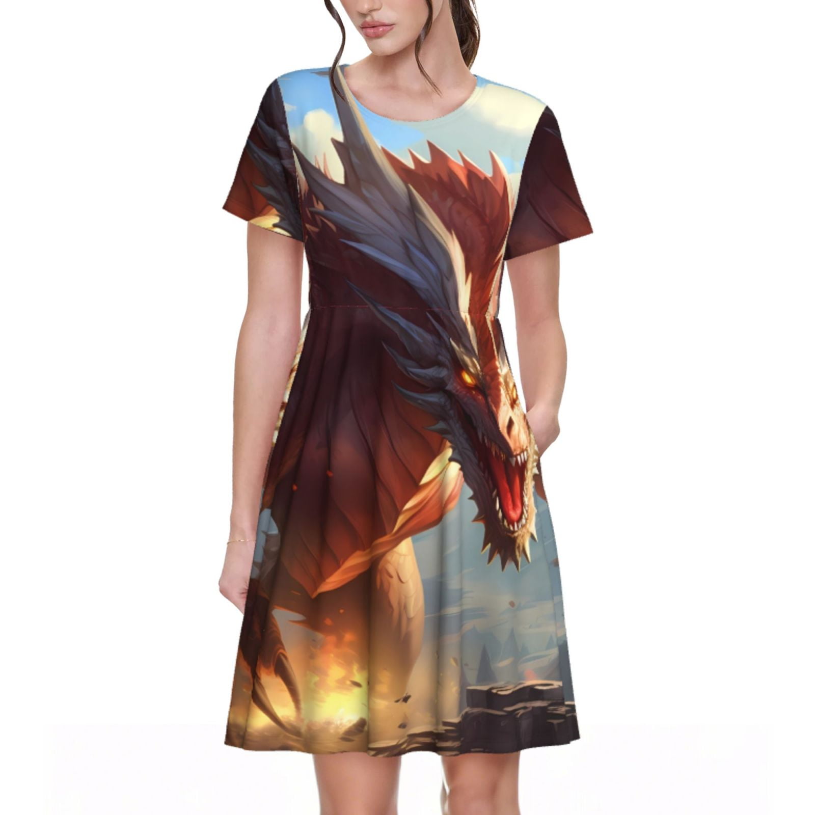 Matuu Ferocious Dragon Fury for Summer Dress for Women with Pockets ...