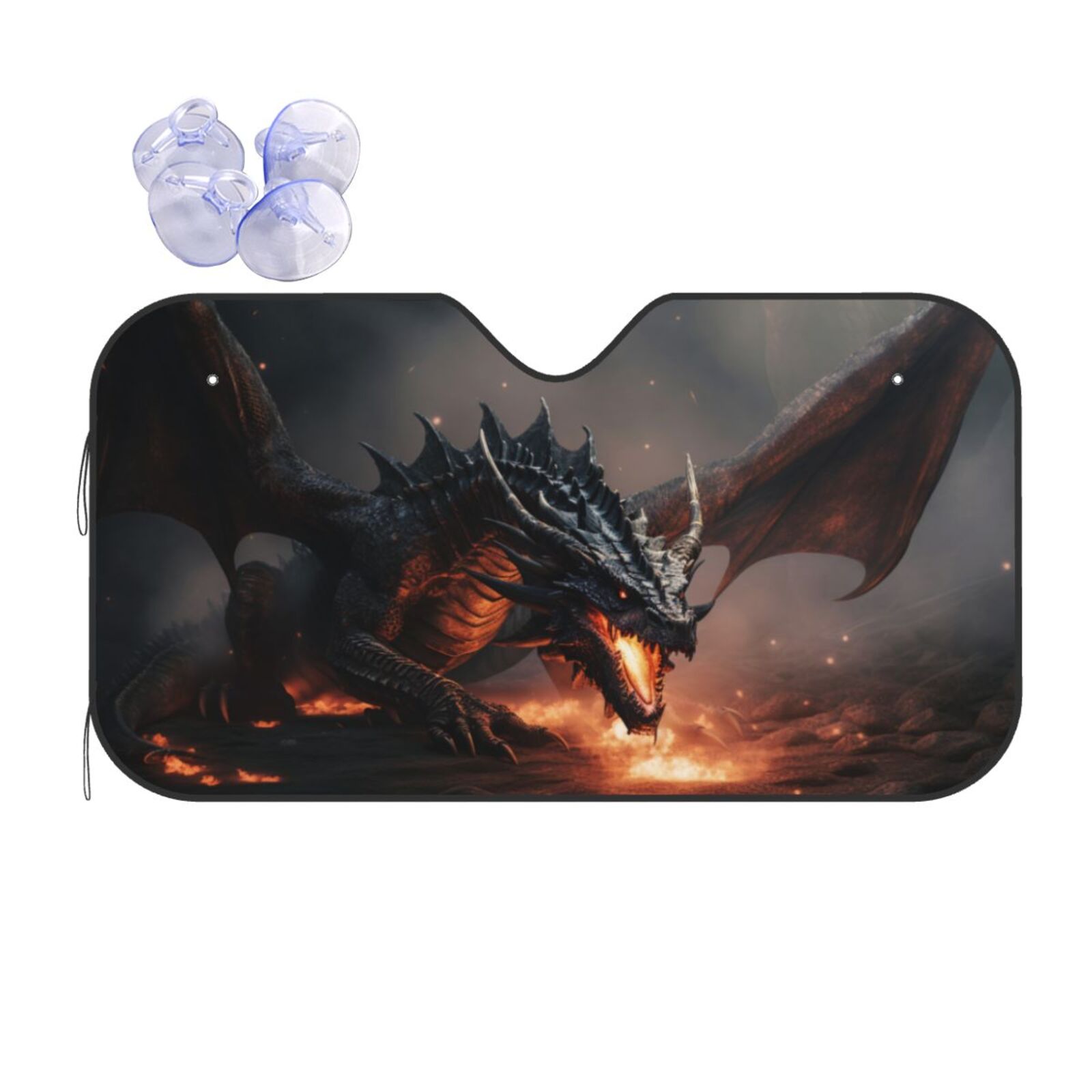 Matuu Fiery Black Dragon Attack Print Foldable Front Window Car ...