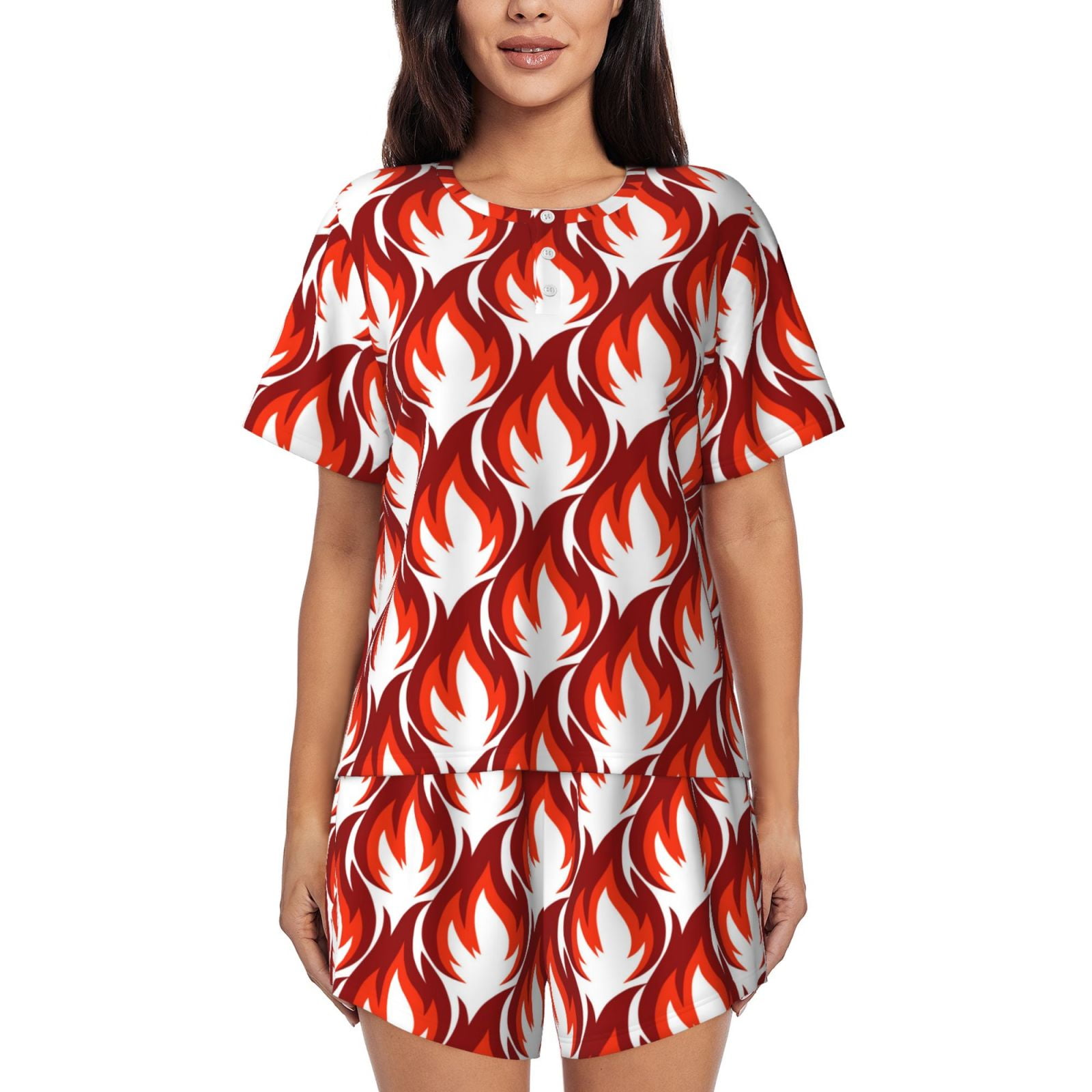 Matuu Fire Symbols for Women's Pajama Set Soft Short Sleeve Pajama Set ...