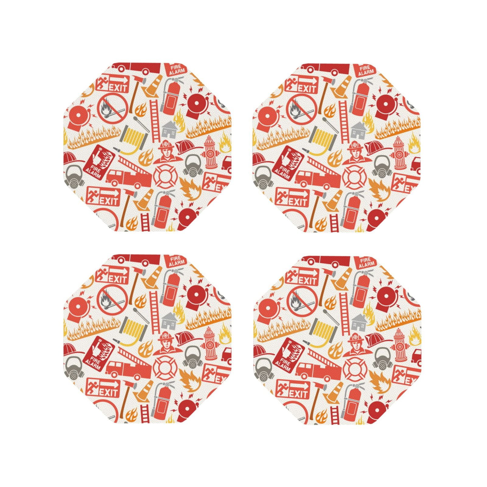 Matuu Firefighter Icons for Cup Coasters Set of 4 Leather Coasters Desk ...