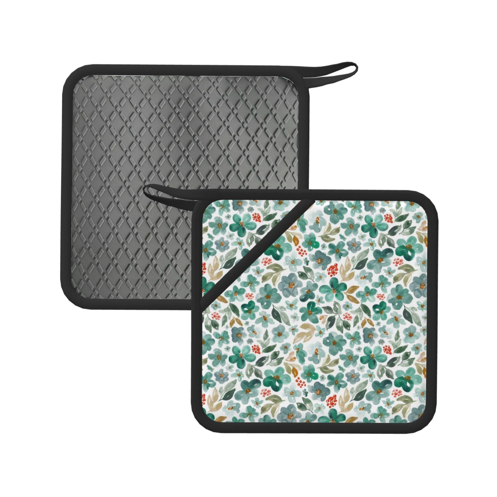 Matuu Floral In Teal for Square Silicone Anti-hot Pad for Kitchen ...