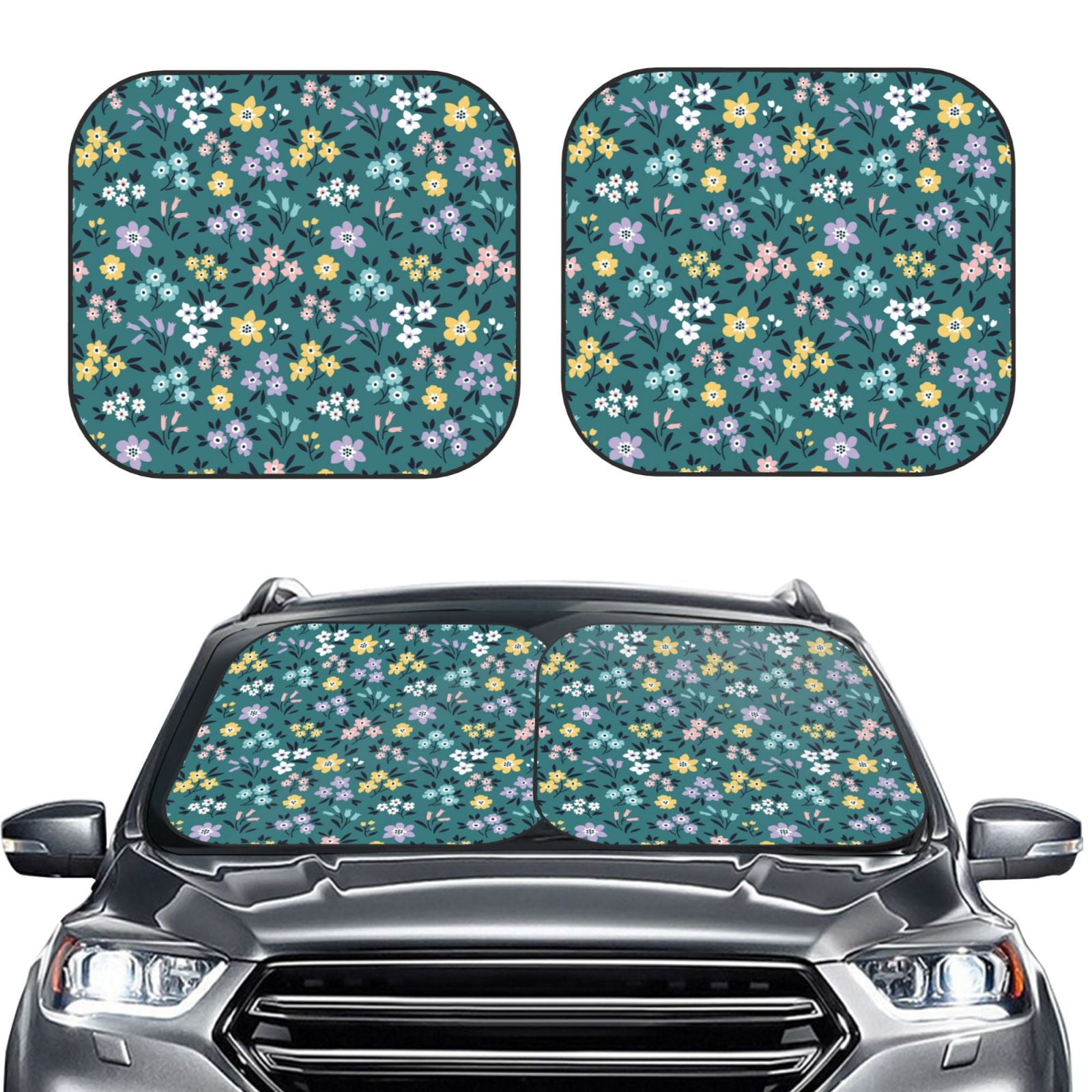 Matuu Floral Print 2 Piece Car Windshield Sun Shade Foldable | Front ...