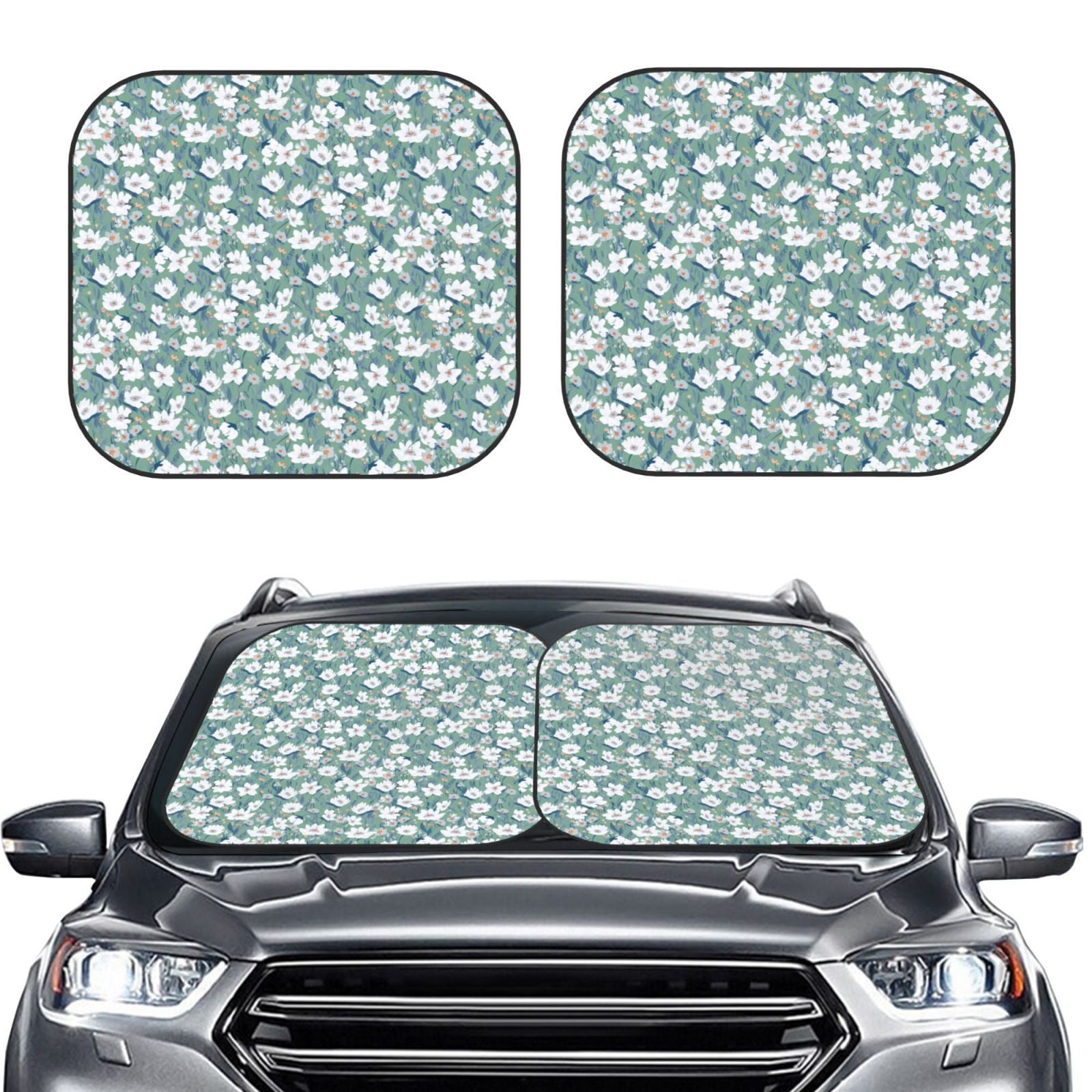 Matuu Floral Print 2 Piece Car Windshield Sun Shade Foldable | Front ...