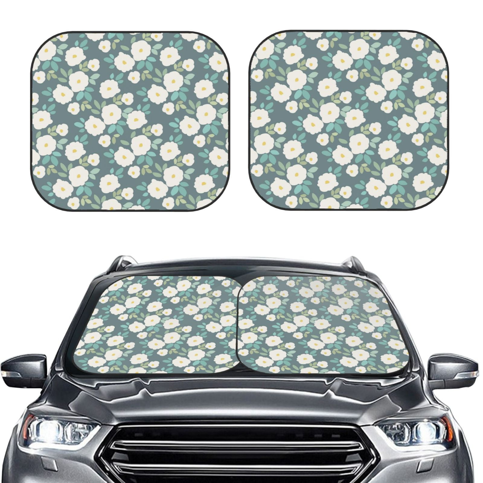 Matuu Flower Print 2 Piece Car Windshield Sun Shade Foldable | Front ...