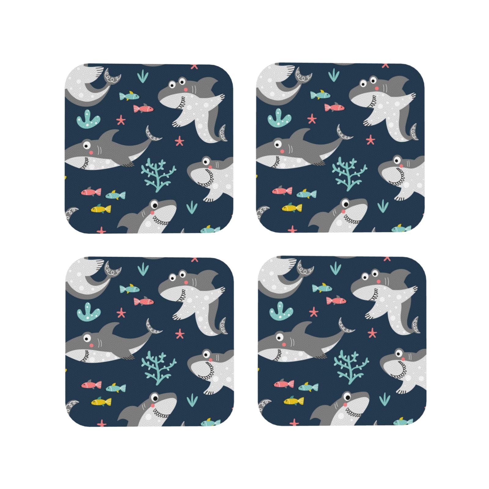 Matuu Friendly Smiling Sharks for Cup Coasters Set of 4 Leather ...