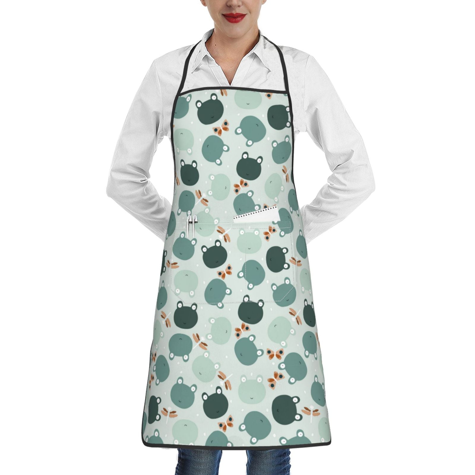 Matuu Frog And Dragonflies for Adjustable Cooking Aprons for Women with ...