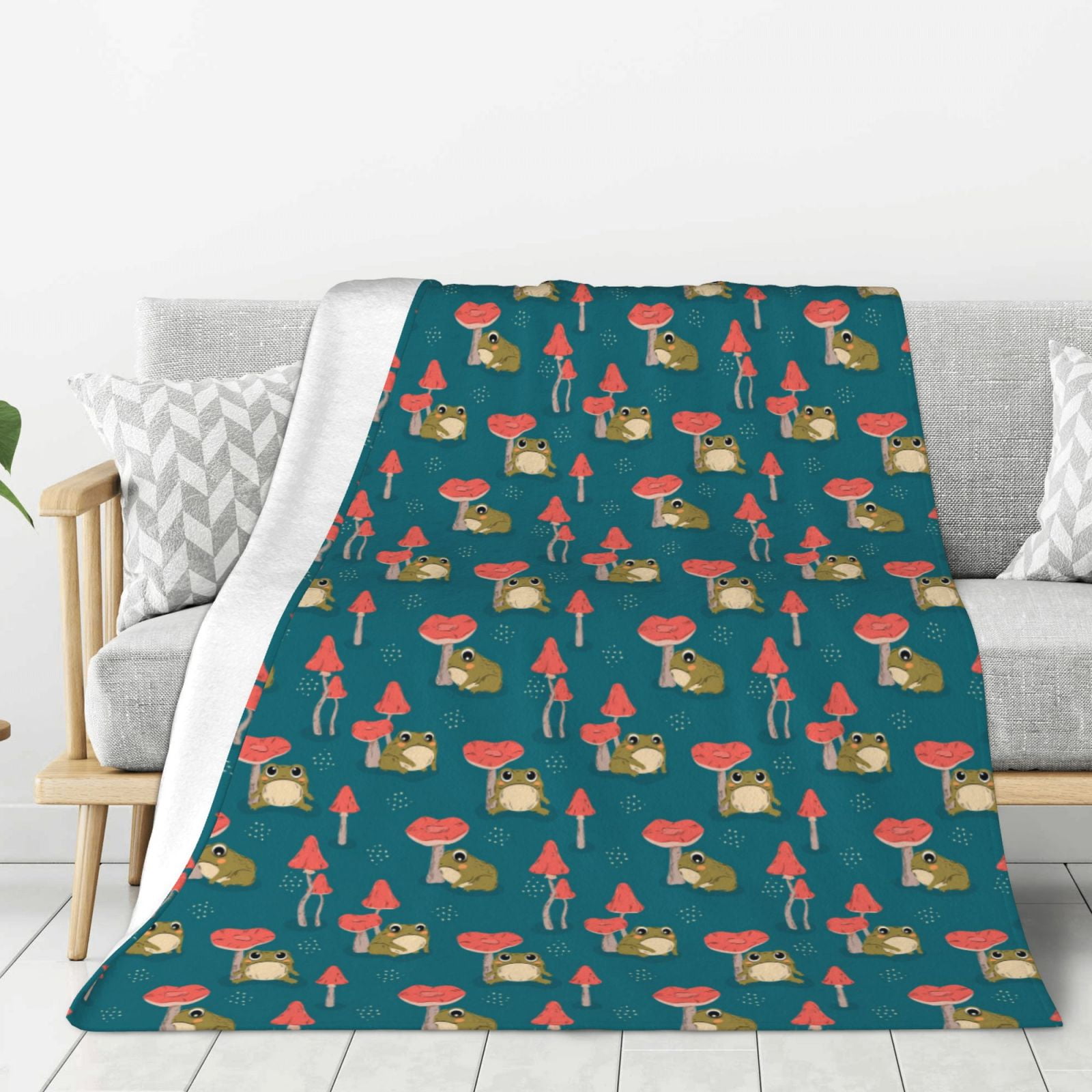 Matuu Frog and Mushrooms for Premium Flannel Blanket, Ultra-Soft, Warm ...