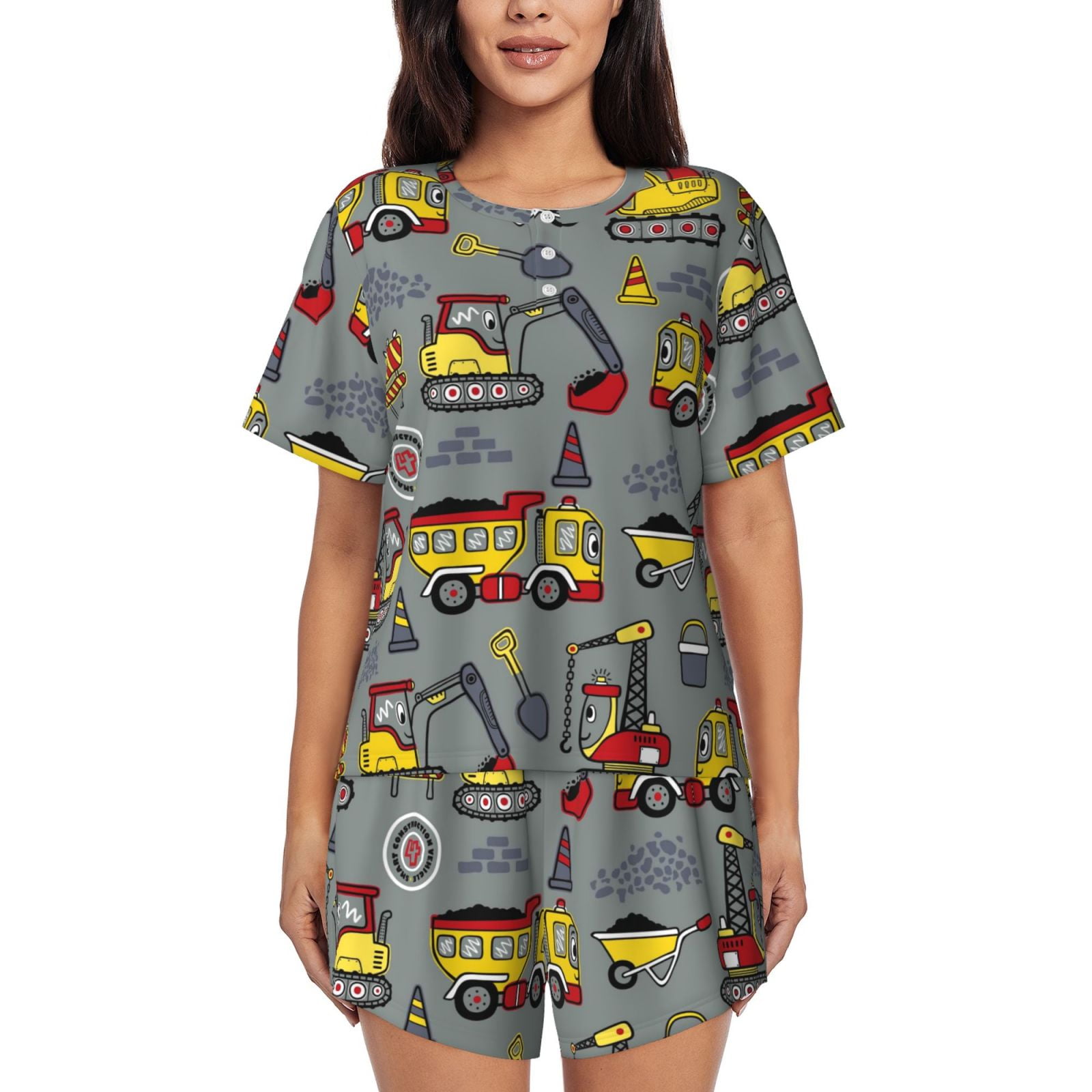 Matuu Funny Construction for Women's Pajama Set Soft Short Sleeve ...