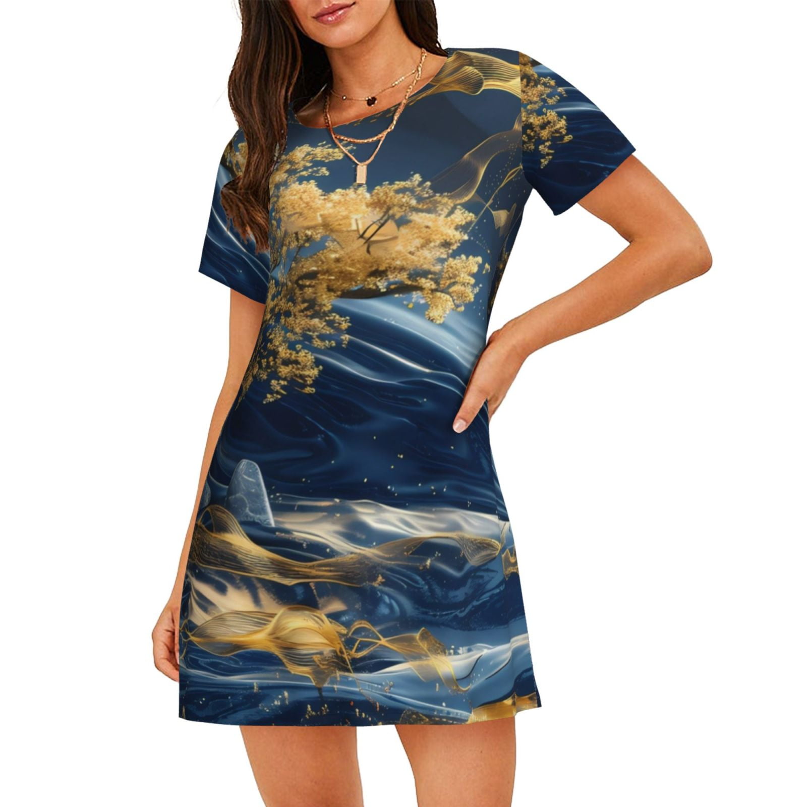 Matuu Golden Fantasy Landscape for Nightgowns for Women Short Sleeve ...