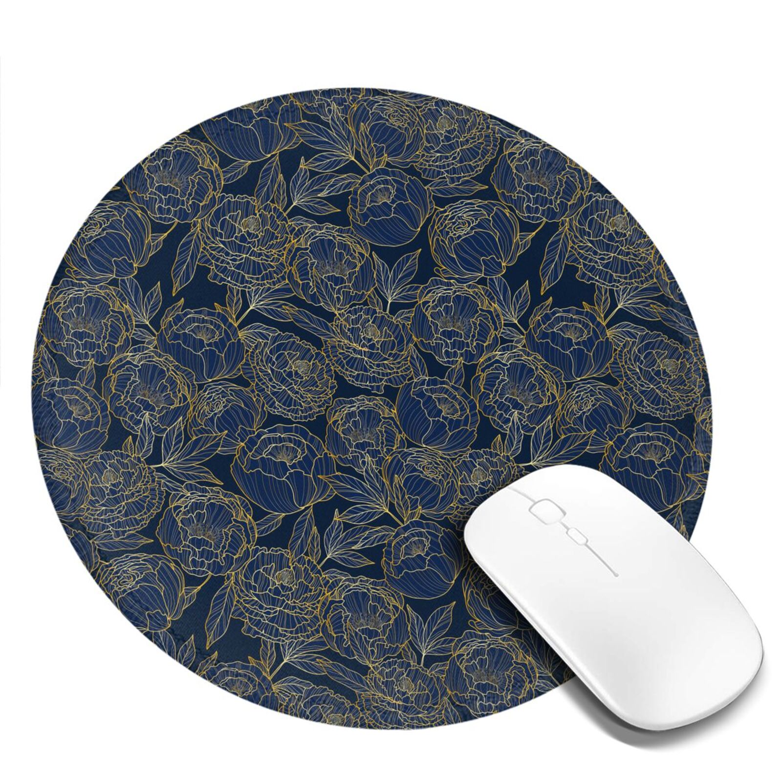 Matuu Golden Peonies Printed Round Mouse Pad, Non-Slip Ergonomic Mouse ...
