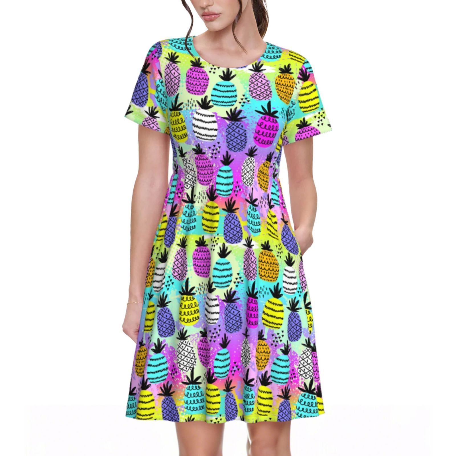 Matuu Graffiti Pineapples for Summer Dress for Women with Pockets Women ...