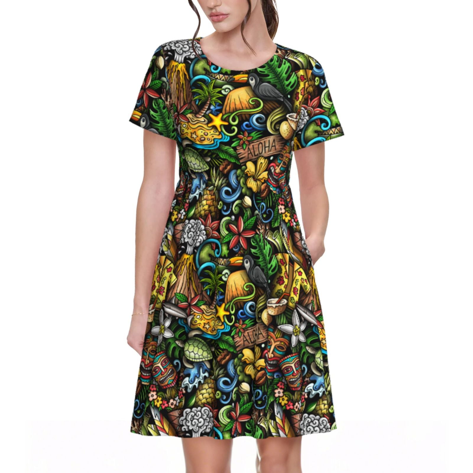 Matuu Hawaiian Culture Symbols for Summer Dress for Women with Pockets ...