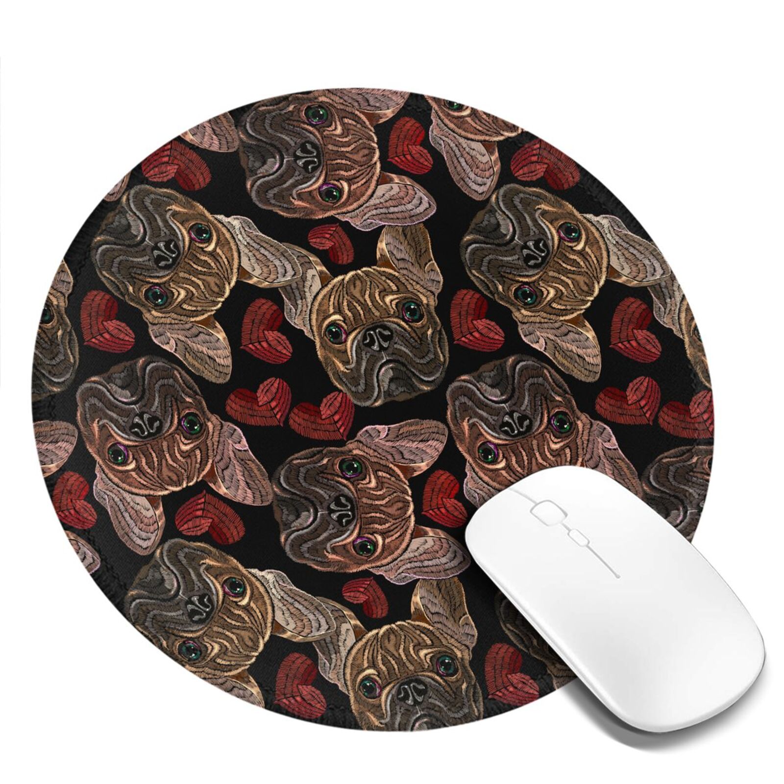 Matuu Hearts and French Bulldog Printed Round Mouse Pad, Non-Slip ...