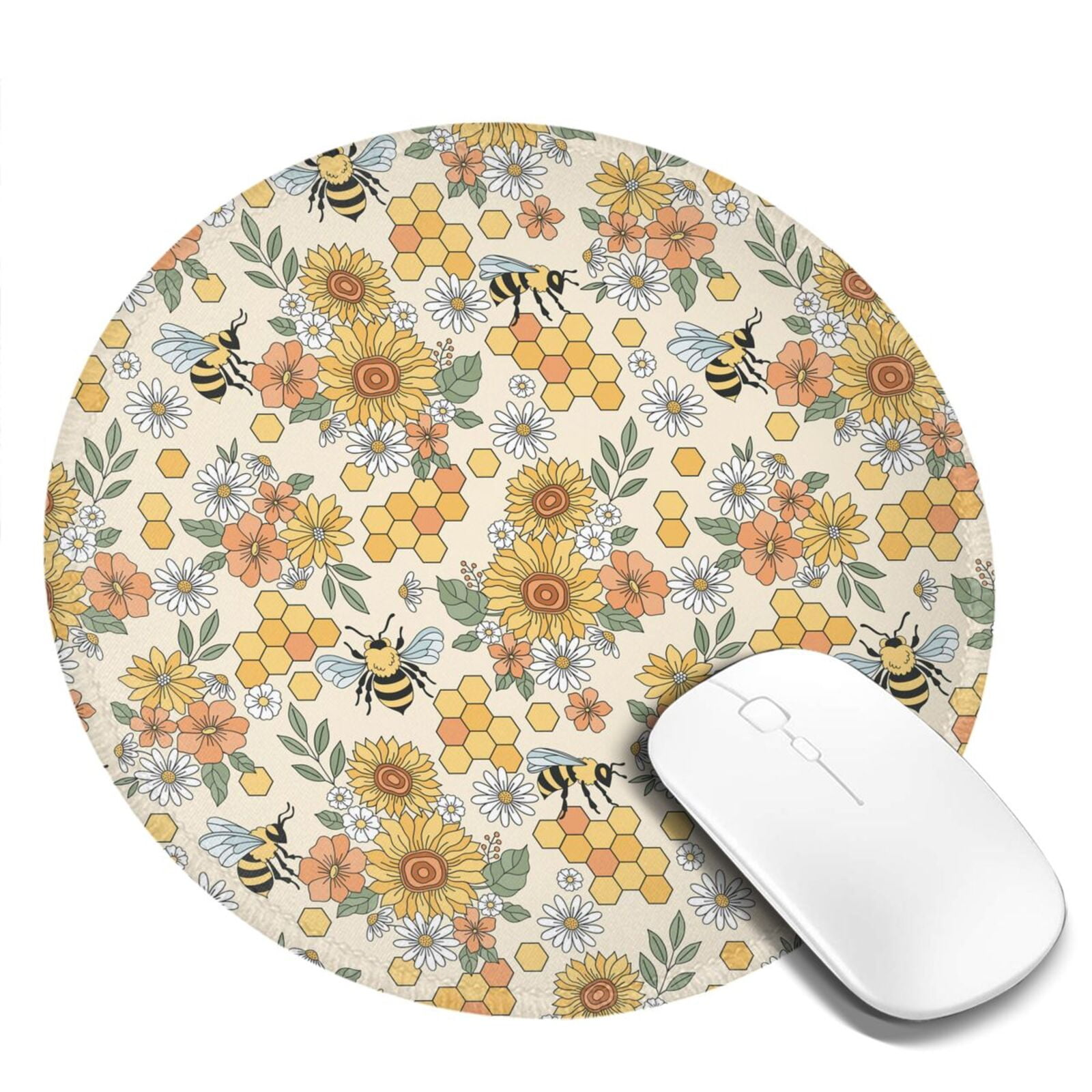 Matuu Hippie Bee Honeycomb Printed Round Mouse Pad, Non-Slip Ergonomic ...
