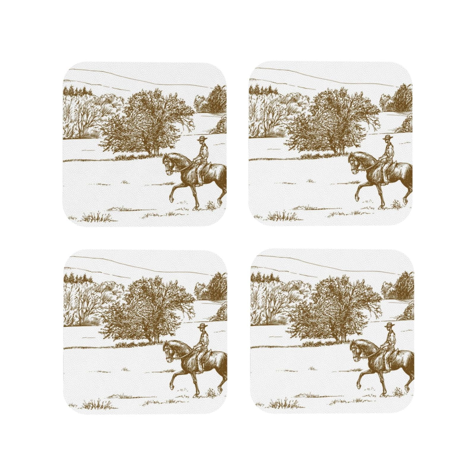 Matuu Horse Rider In Field for Cup Coasters Set of 4 Leather Coasters ...