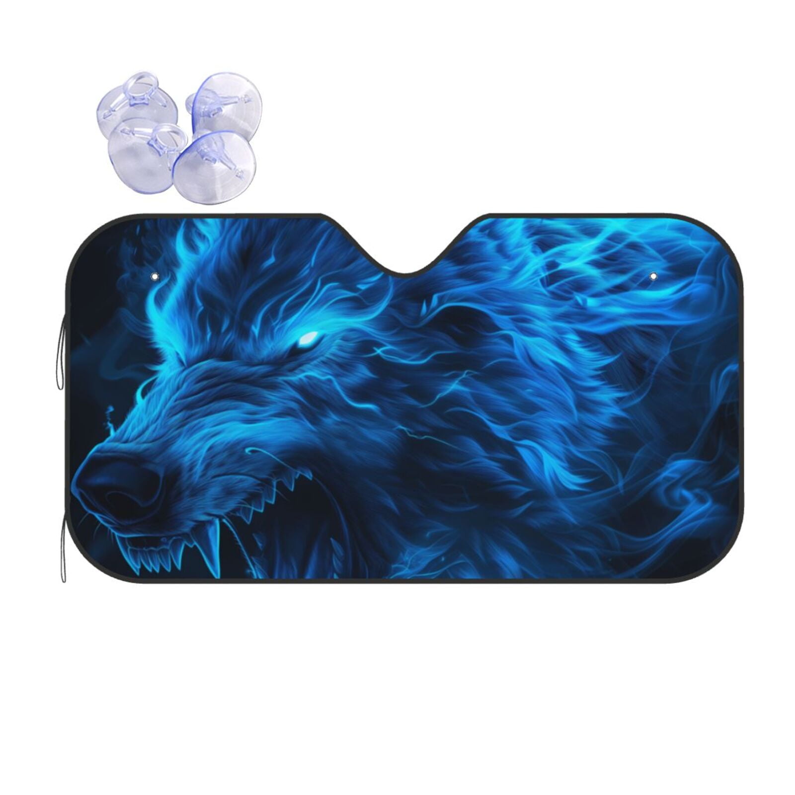 Matuu Ice Blue Fire Wolf Print Foldable Front Window Car Windshield Sun ...