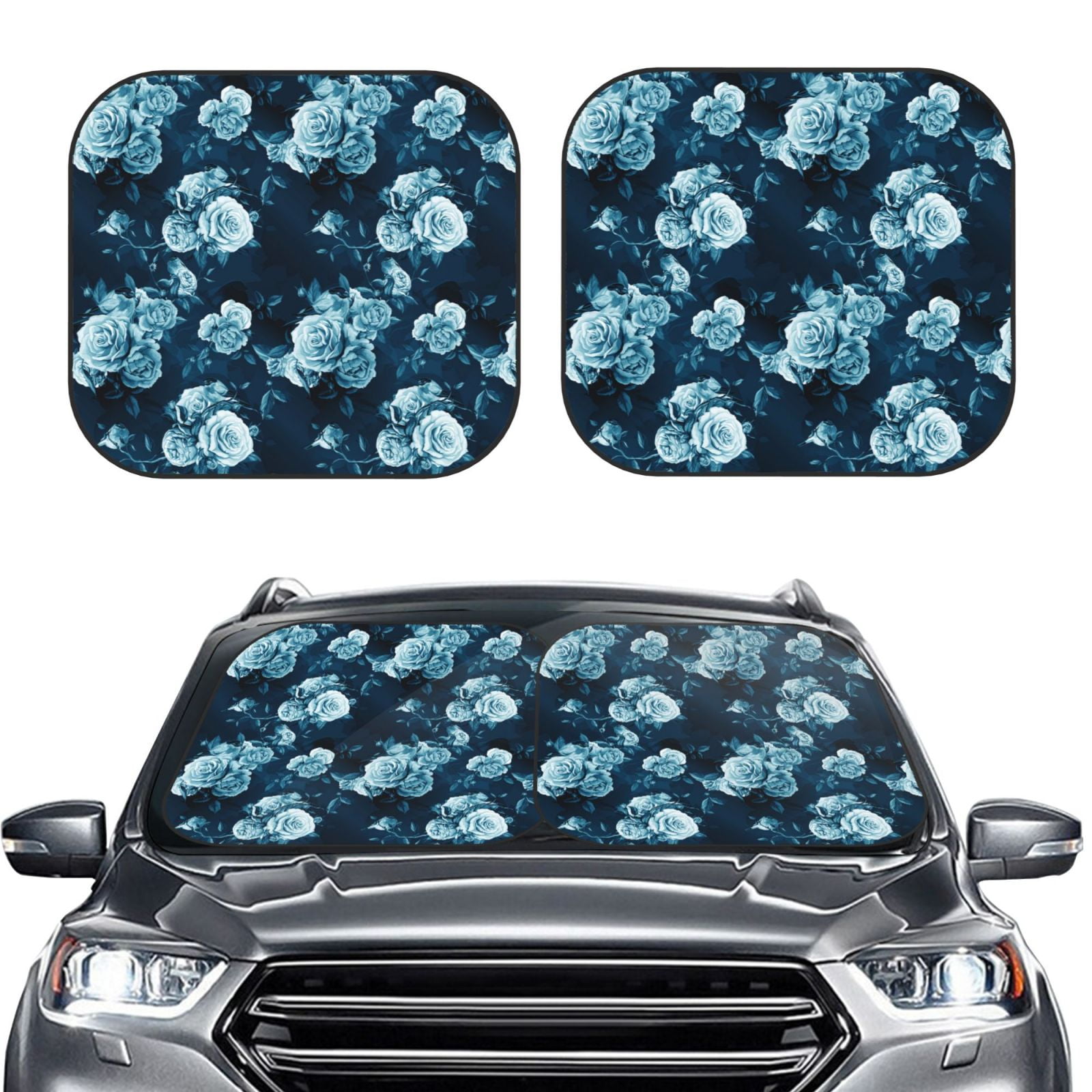 Matuu Ink Rose Print 2 Piece Car Windshield Sun Shade Foldable | Front ...