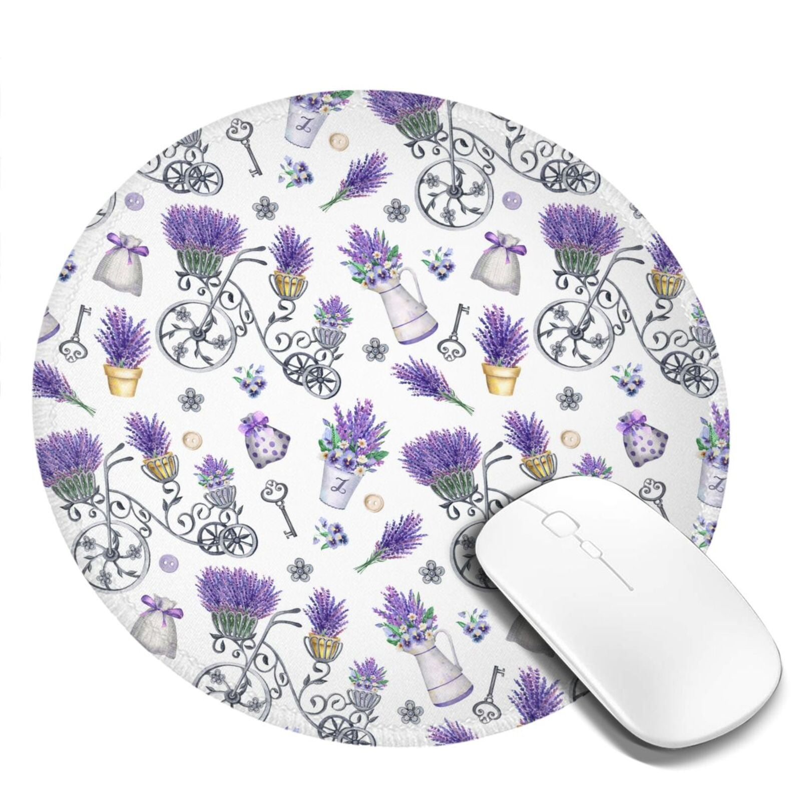 Matuu Lavender Bicycle Printed Round Mouse Pad, Non-Slip Ergonomic ...