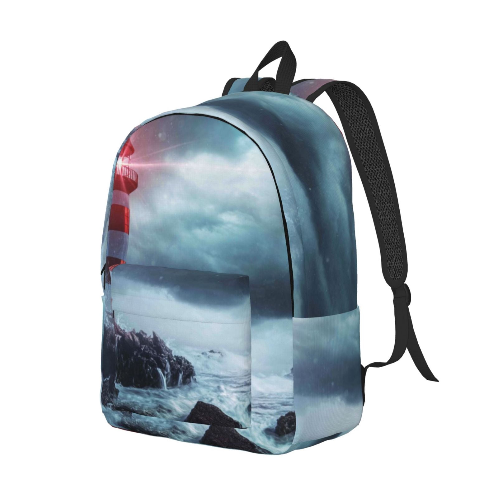 Matuu Lighthouse in a Stormy Sea for Canvas College Backpack for Men ...