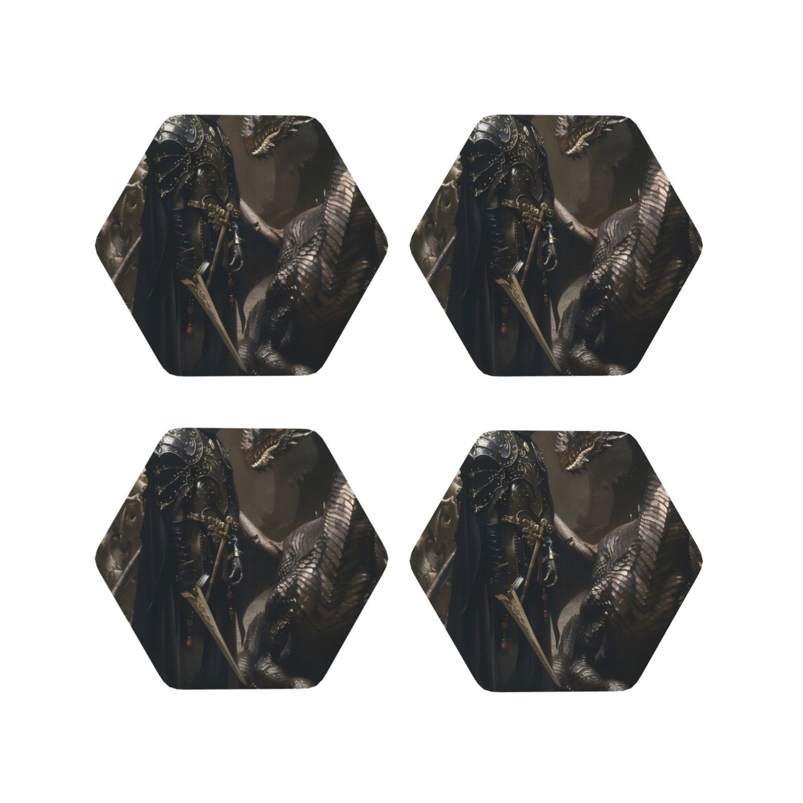 Matuu Medieval Knight And Dragon for Cup Coasters Set of 4 Leather ...