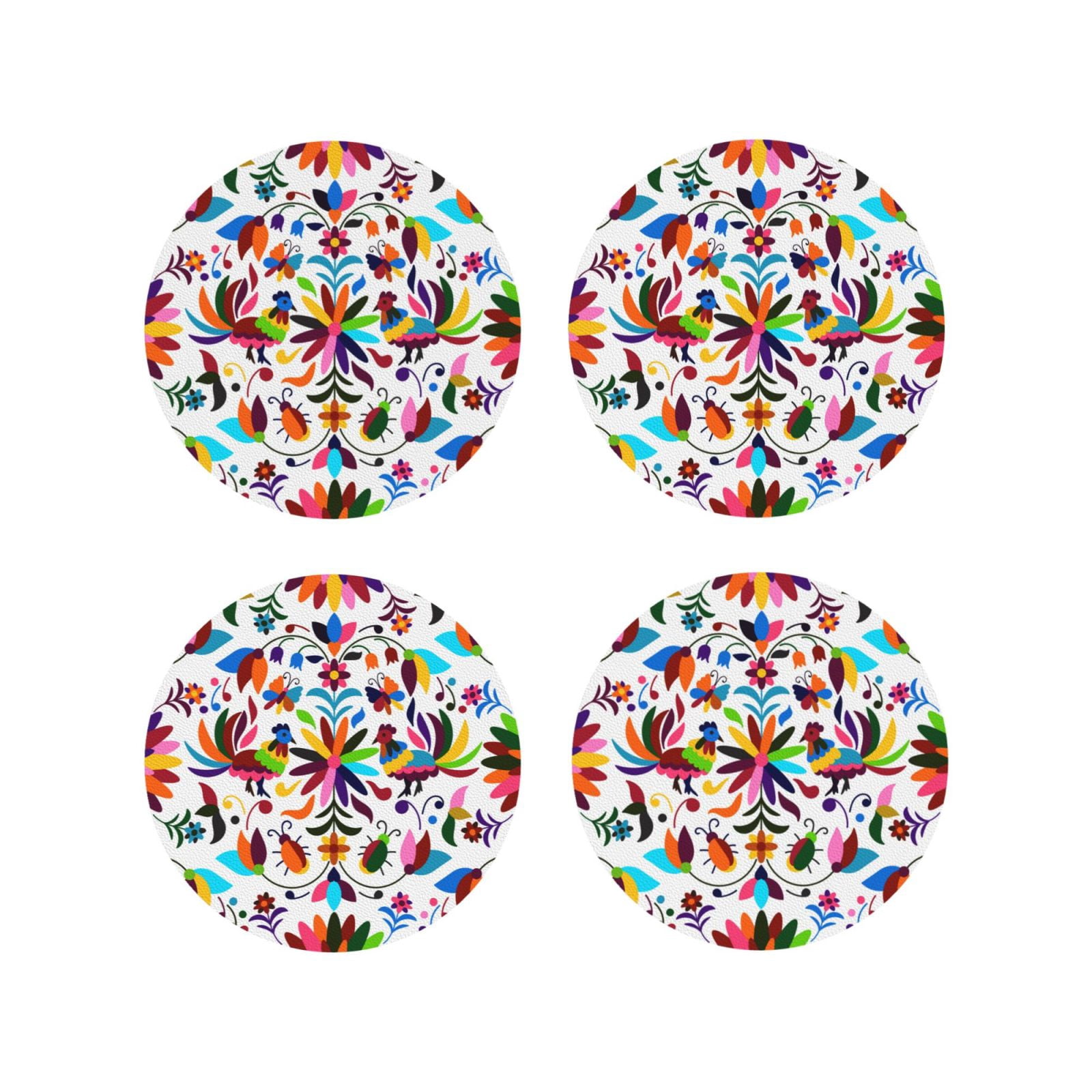 Matuu Mexican Bright Style for Cup Coasters Set of 4 Leather Coasters ...