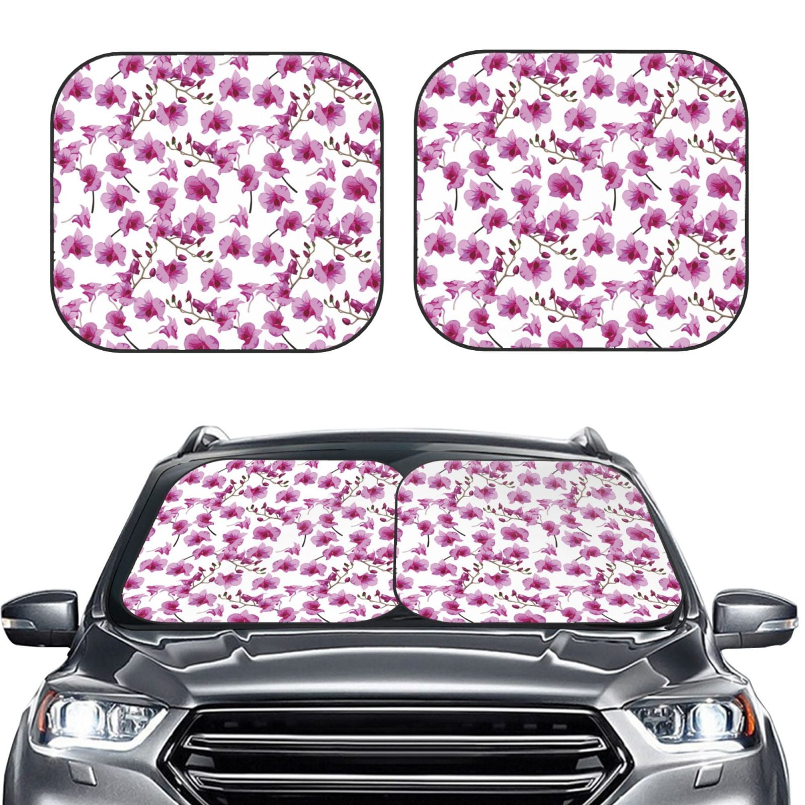 Matuu Orchids Flowers Print 2 Piece Car Windshield Sun Shade Foldable ...