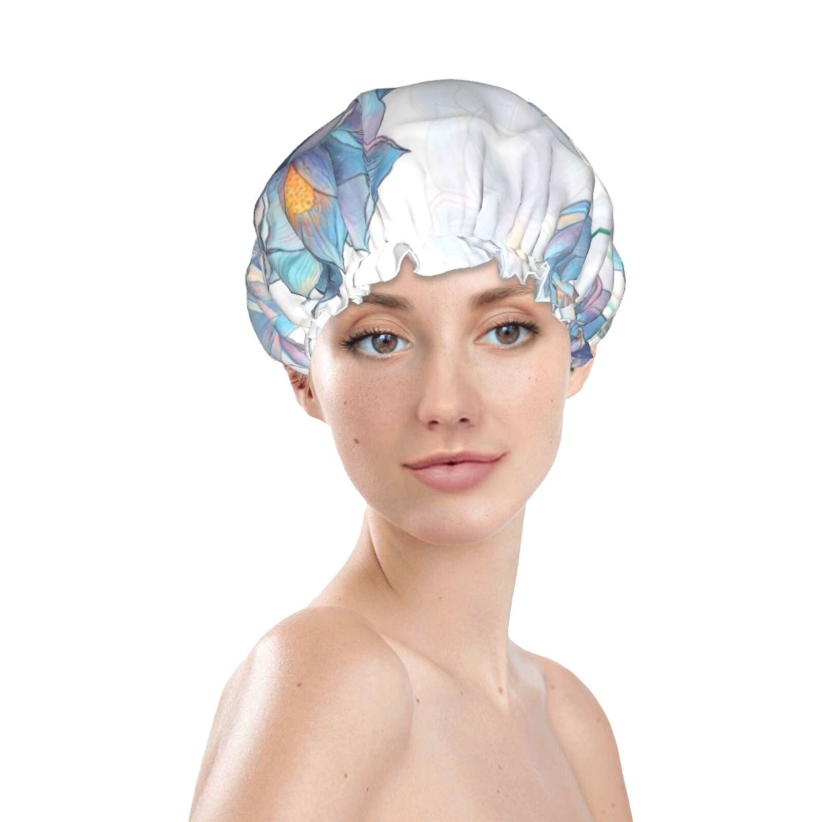 Matuu Pale Blue Lotus Flowers print Double Layer Elastic Waterproof ...