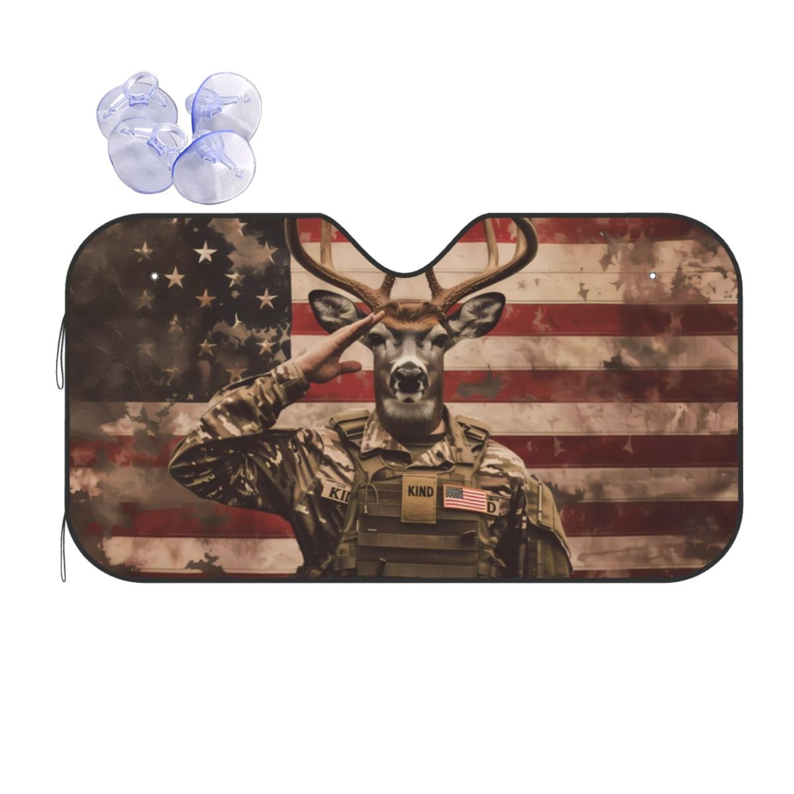 Matuu Patriotic Deer Soldier Salute Print Foldable Front Window Car ...