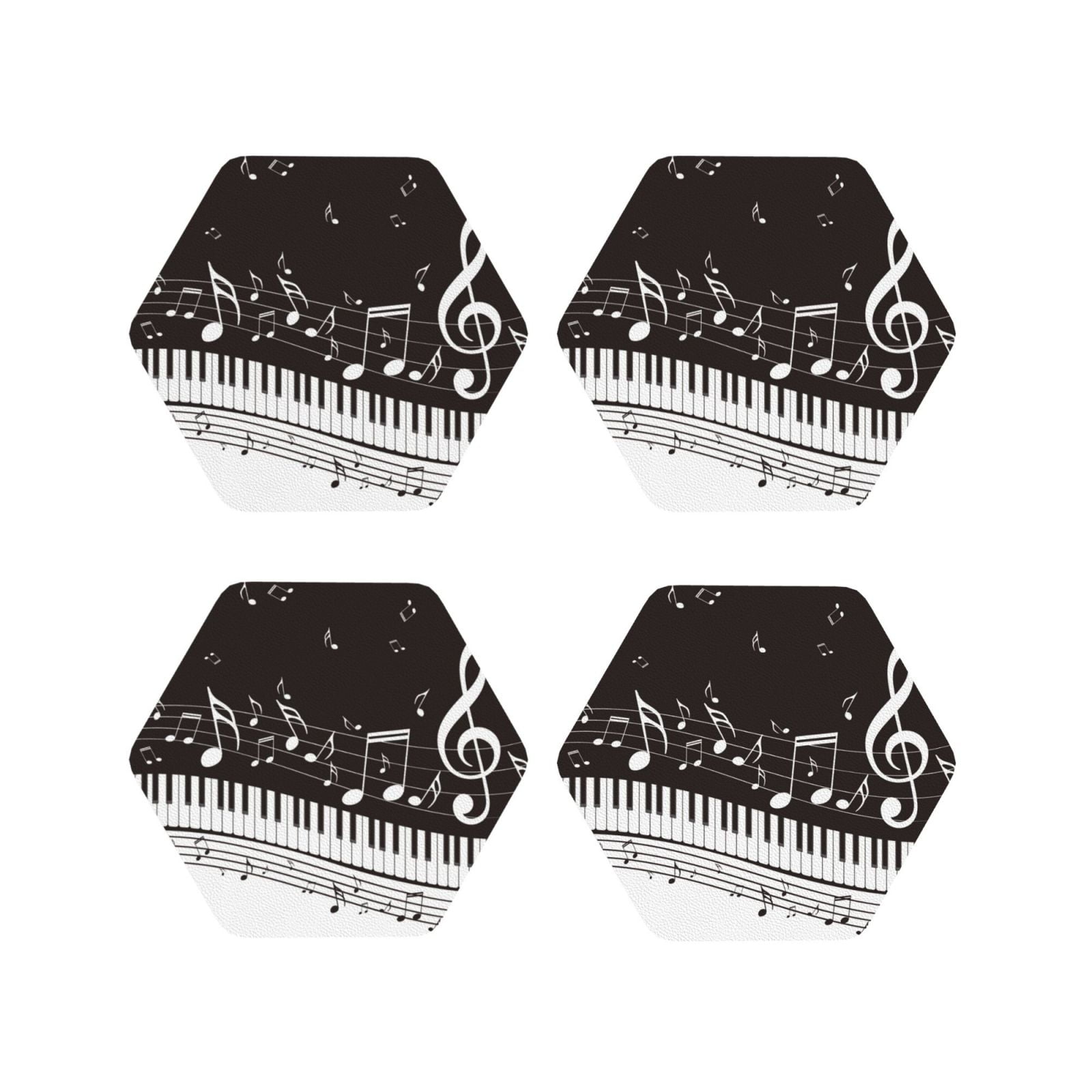 Matuu Piano Keys With Musical Notes for Cup Coasters Set of 4 Leather ...