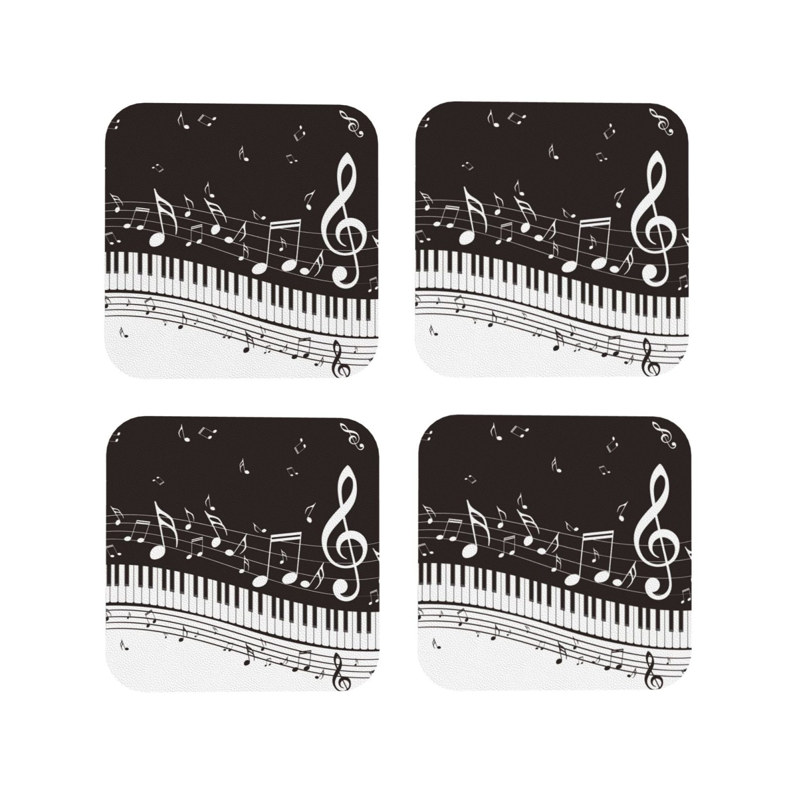 Matuu Piano Keys With Musical Notes for Cup Coasters Set of 4 Leather ...