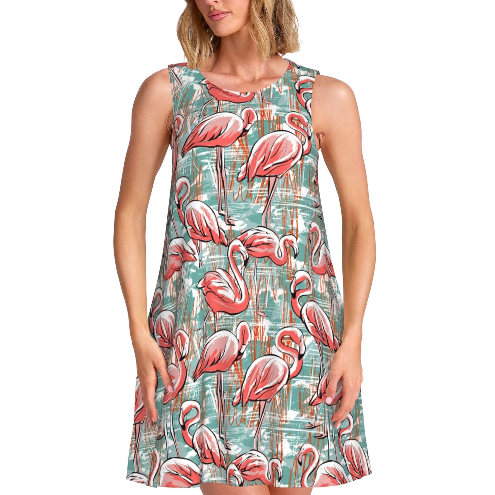 Matuu Pink Flamingo for Summer Sleeveless Dress for Women with Pockets ...