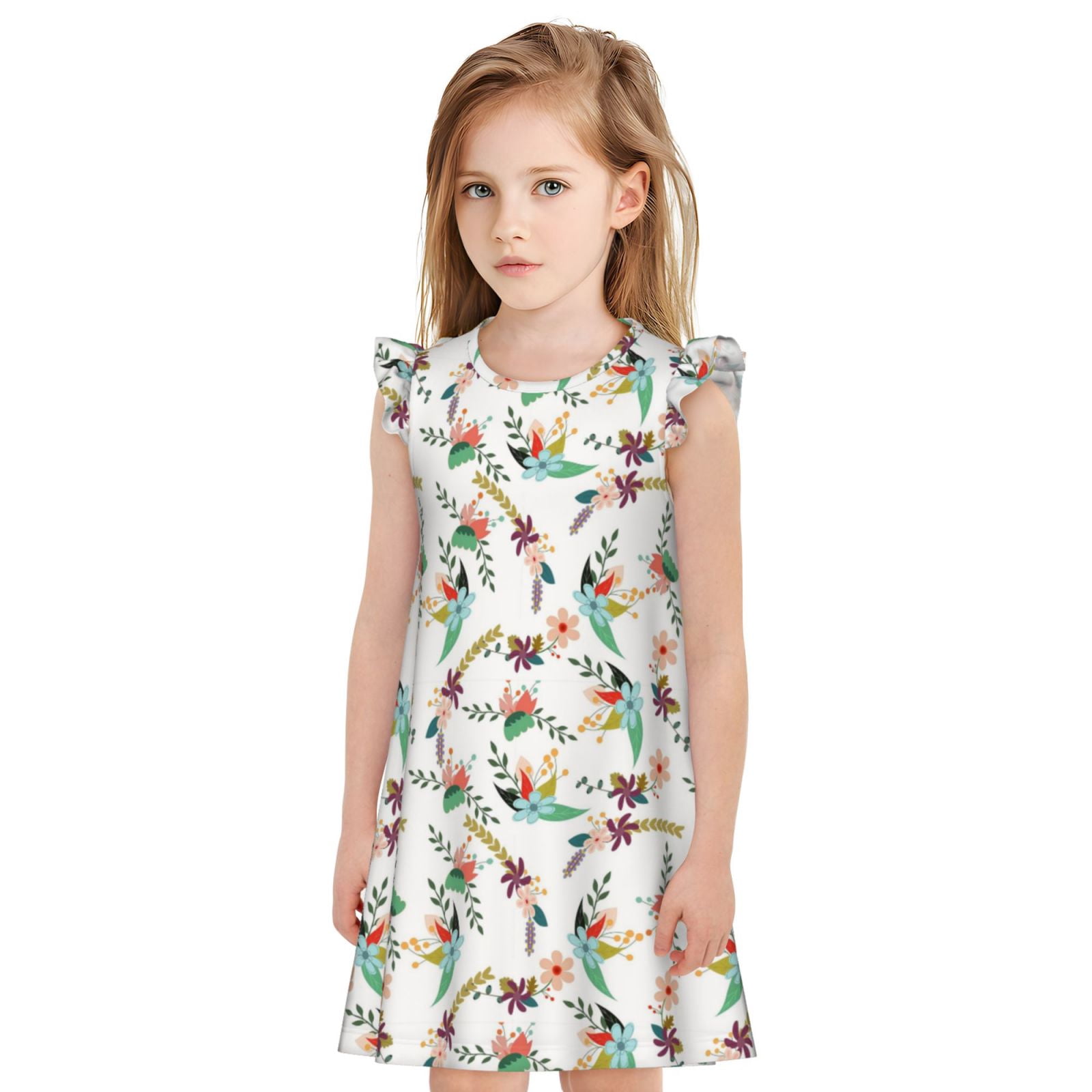 Matuu Pretty Floral With Leaves for Girls Nightgowns Pajamas Dress ...