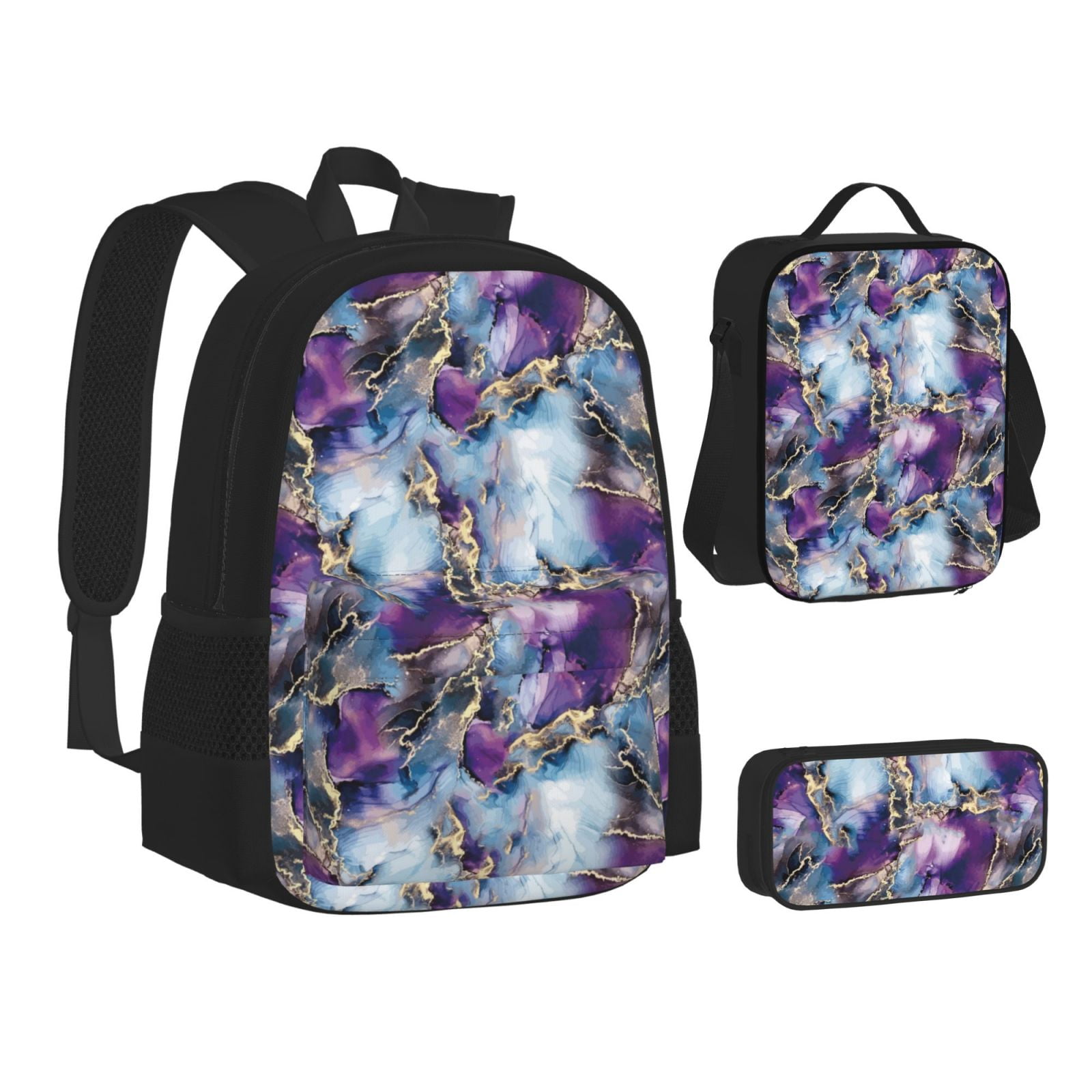 Matuu Purple Marble Texture print Large Capacity Backpack for Boys and ...