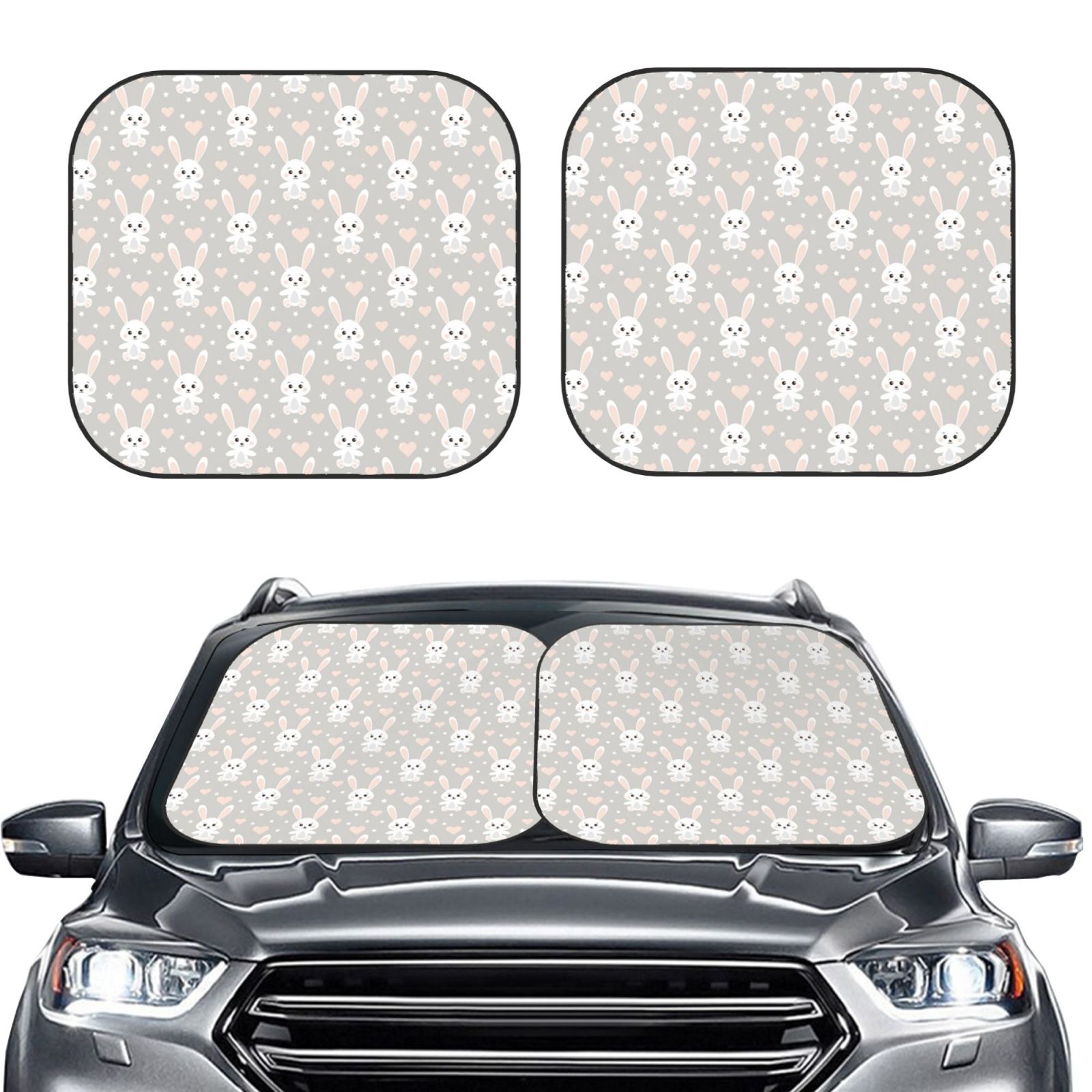 Matuu Rabbit And Heart Print 2 Piece Car Windshield Sun Shade Foldable ...