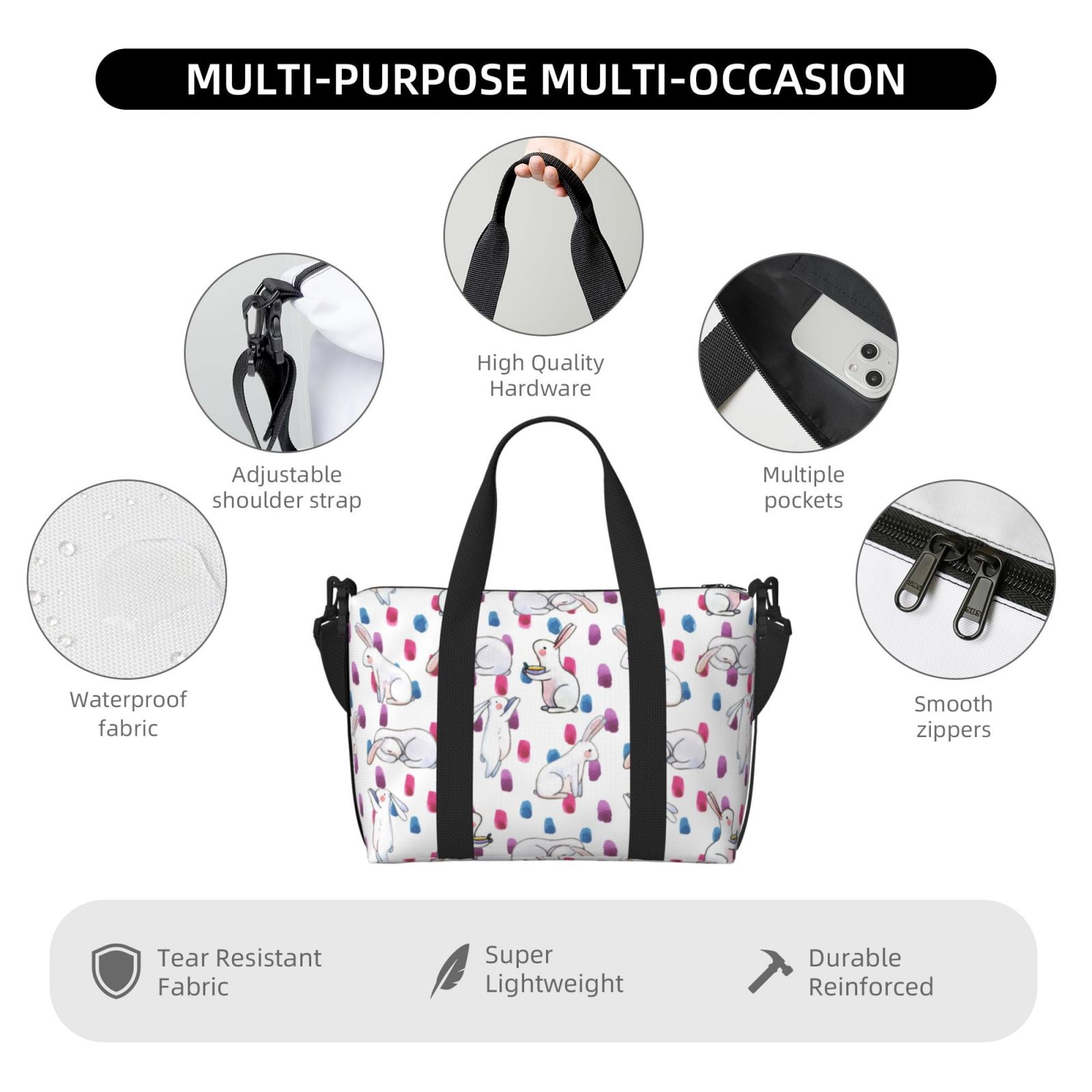 Matuu Rabbit Eating for Travel Duffel Bag, for Men and Women Personal ...