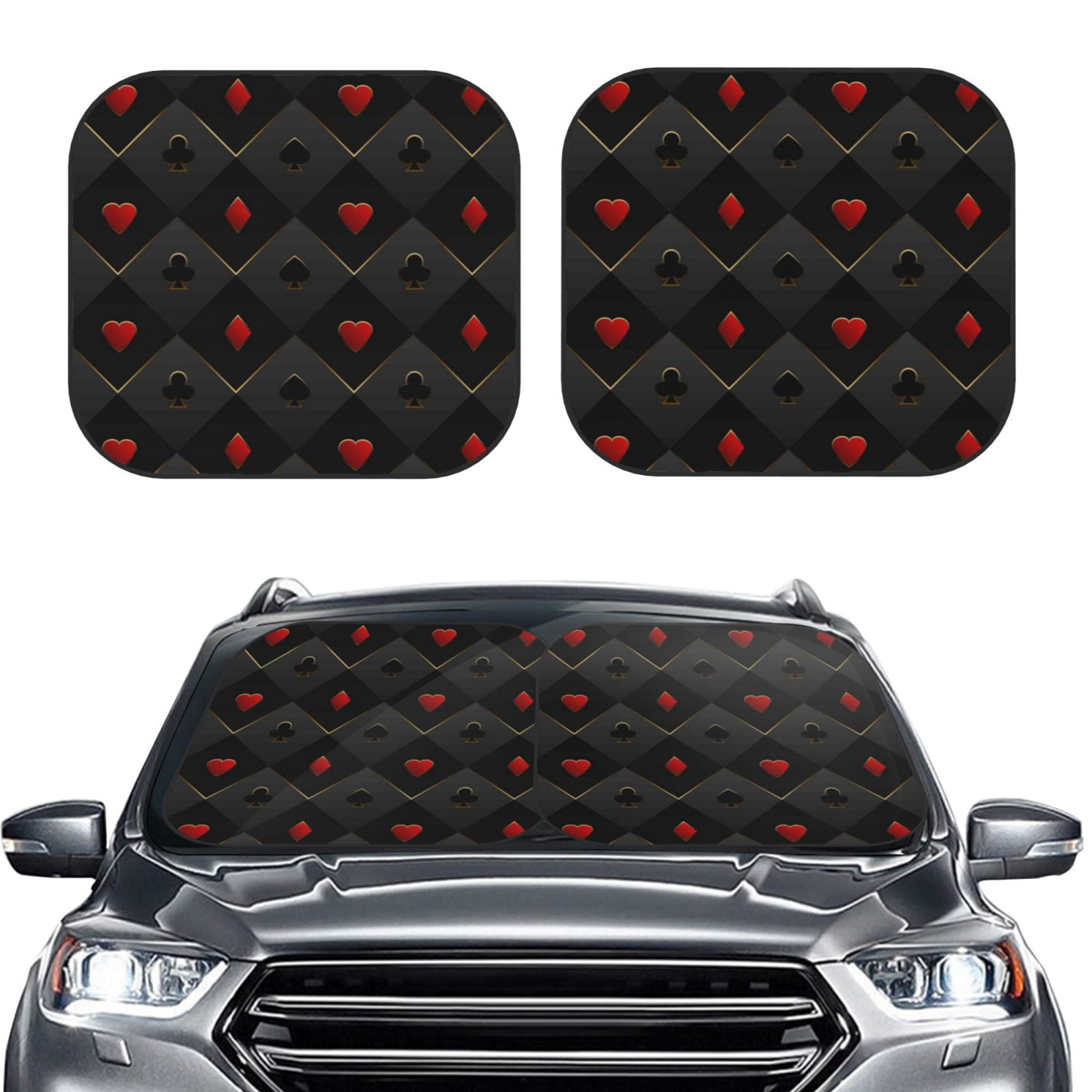 Matuu Red Poker 2 Piece Car Windshield Sun Shade Foldable | Front ...
