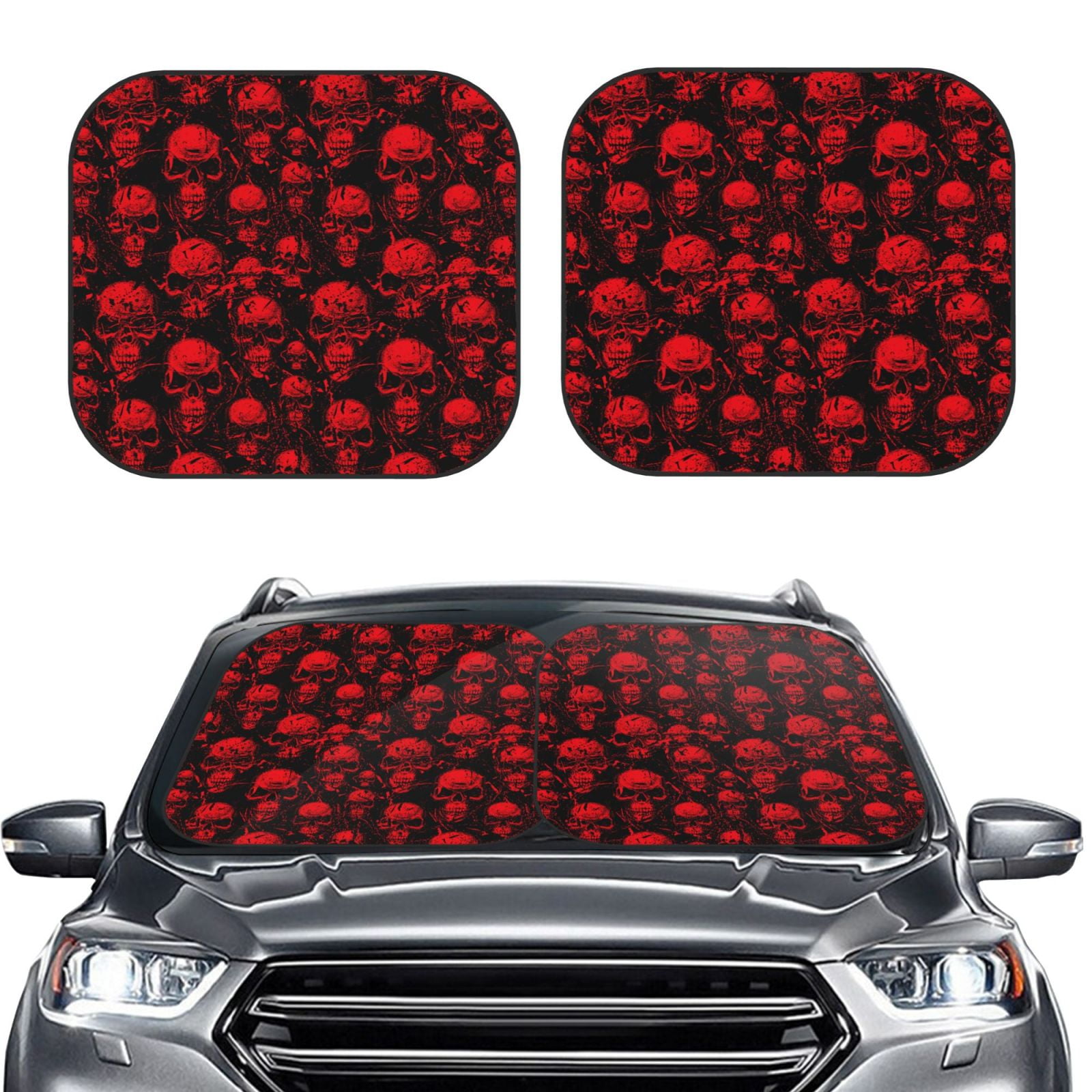 Matuu Red Skulls 2 Piece Car Windshield Sun Shade Foldable | Front ...