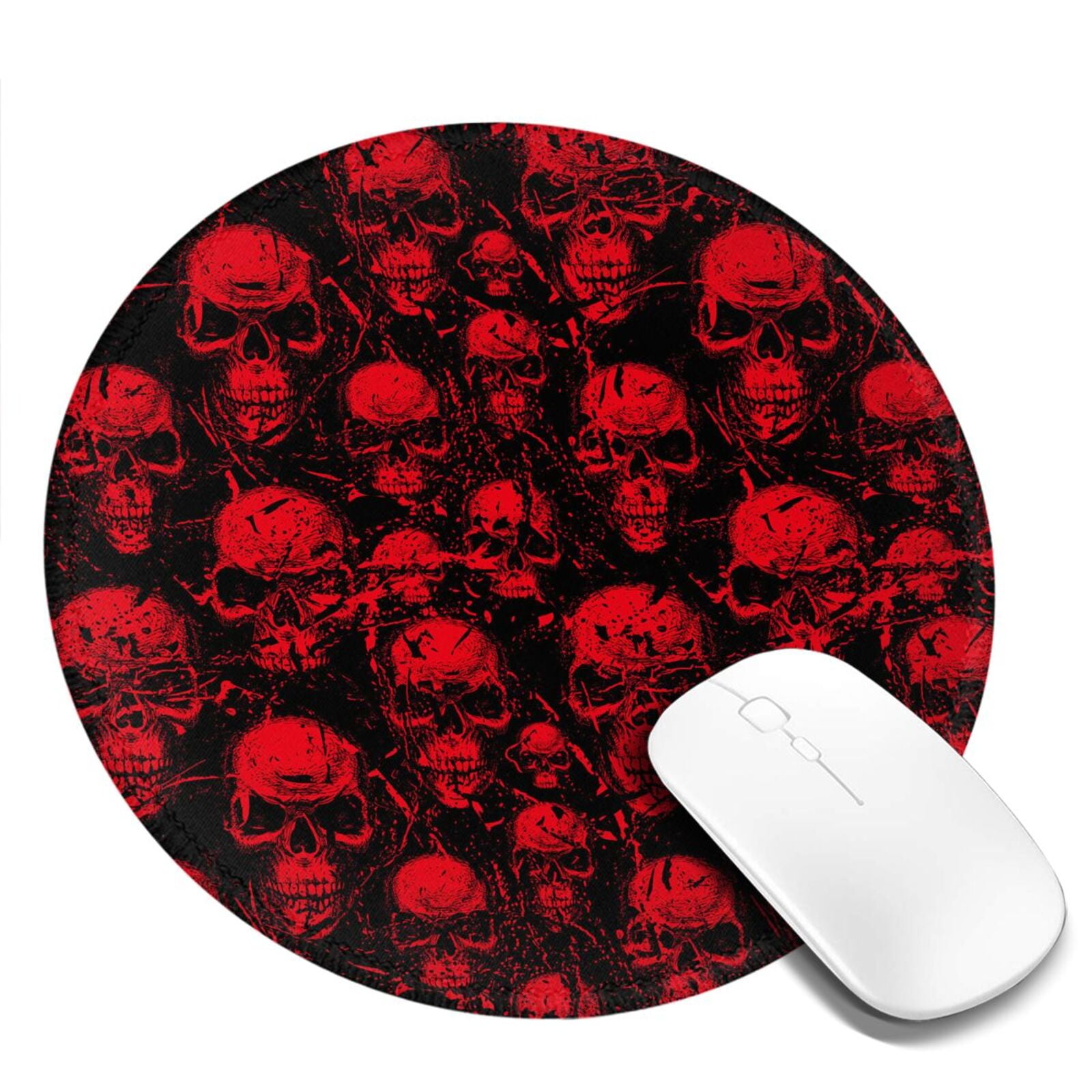 Matuu Red Skulls Printed Round Mouse Pad, Non-Slip Ergonomic Mouse Pad ...