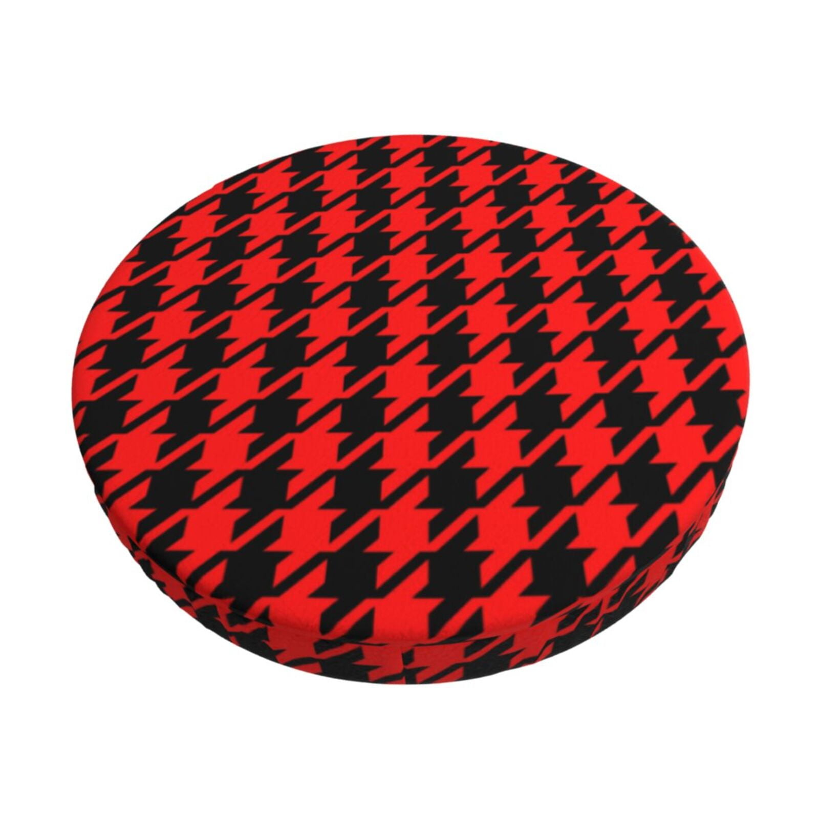 Matuu Retro red and Black Houndstooth print Round Bar Stool Seat Covers ...